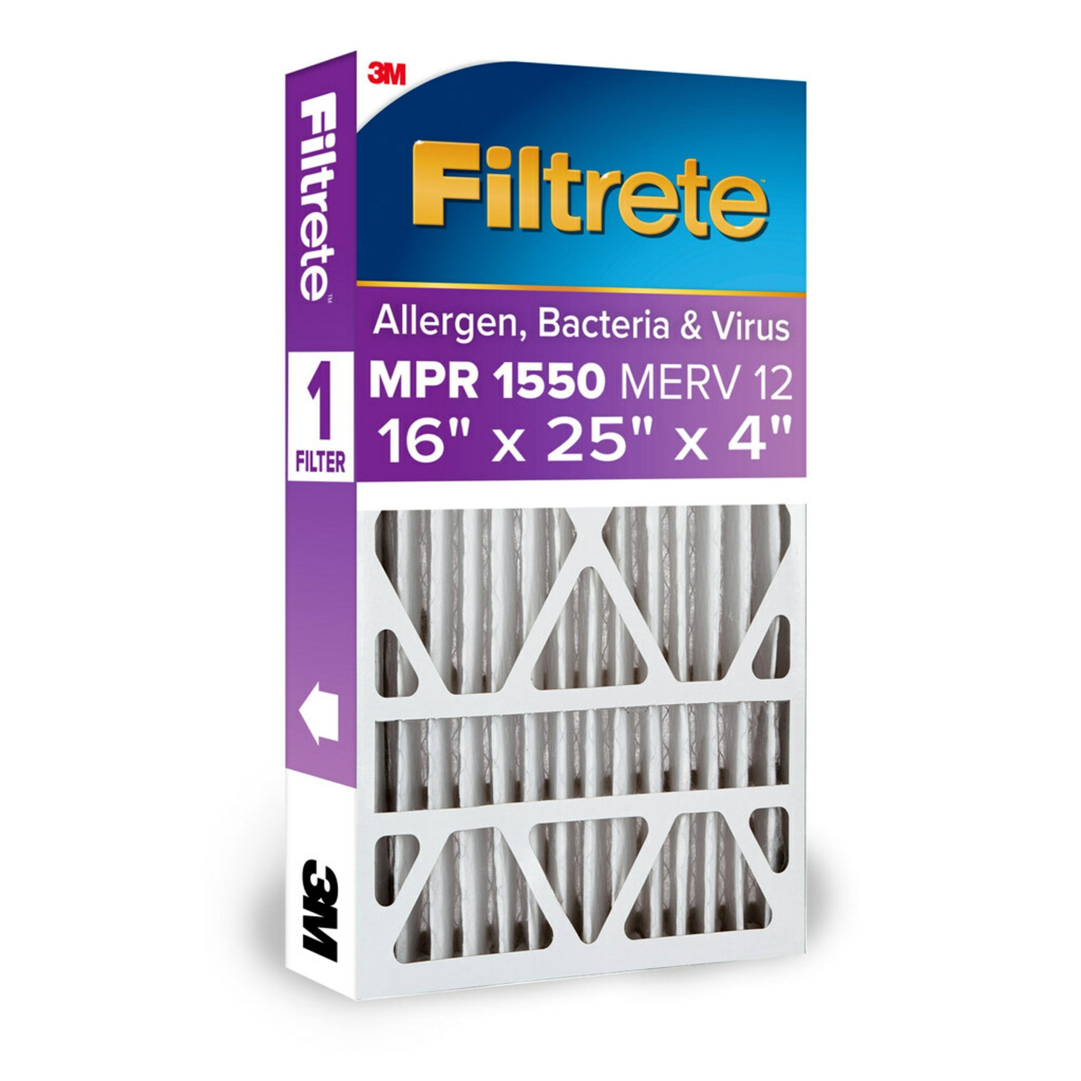 Filtrete 16x25x4 AC Furnace Air Filter, MPR 1550 MERV 12, Ultra ...