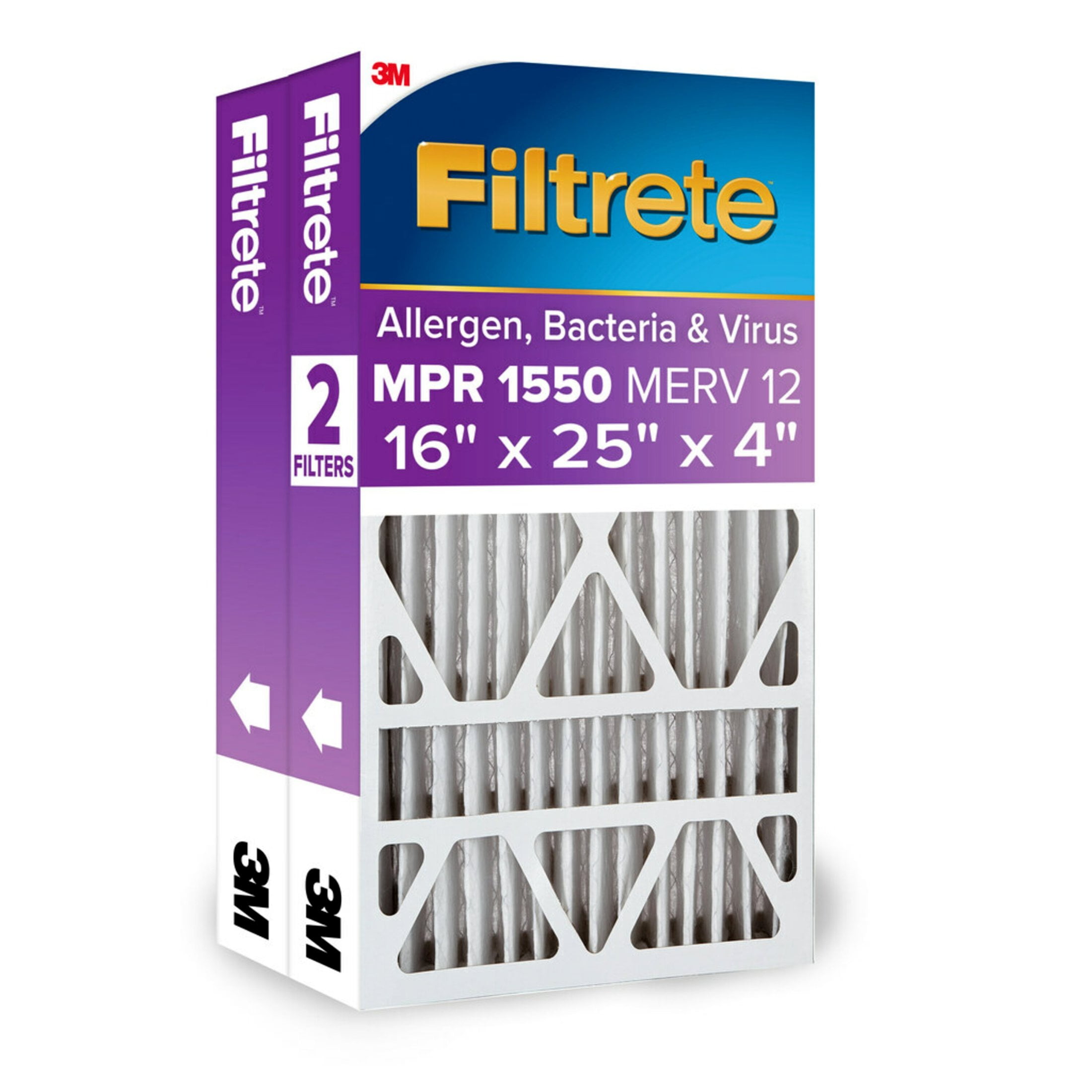 Filtrete 16x25x4 Air Filter, MPR 1550 MERV 12, Ultra Allergen Reduction ...