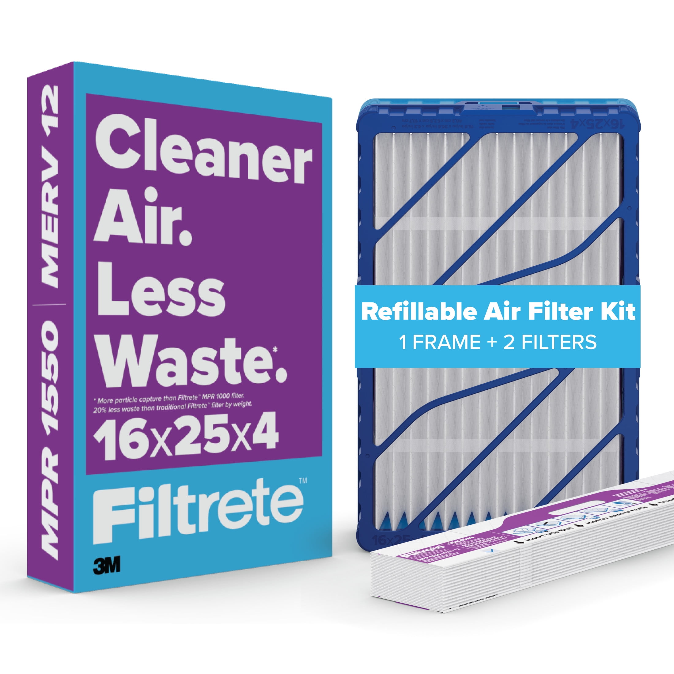 Filtrete 16x25x4 Refillable Air Filter Kit, MPR 1550 MERV 12, Ultra ...