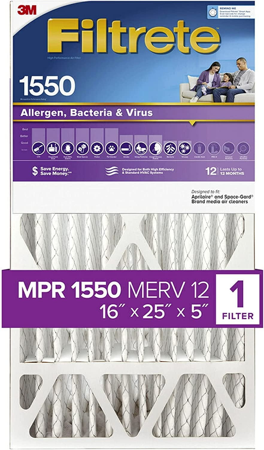 Filtrete AC Furnace Air Filter Healthy Living Ultra Allergen Deep Pleat ...