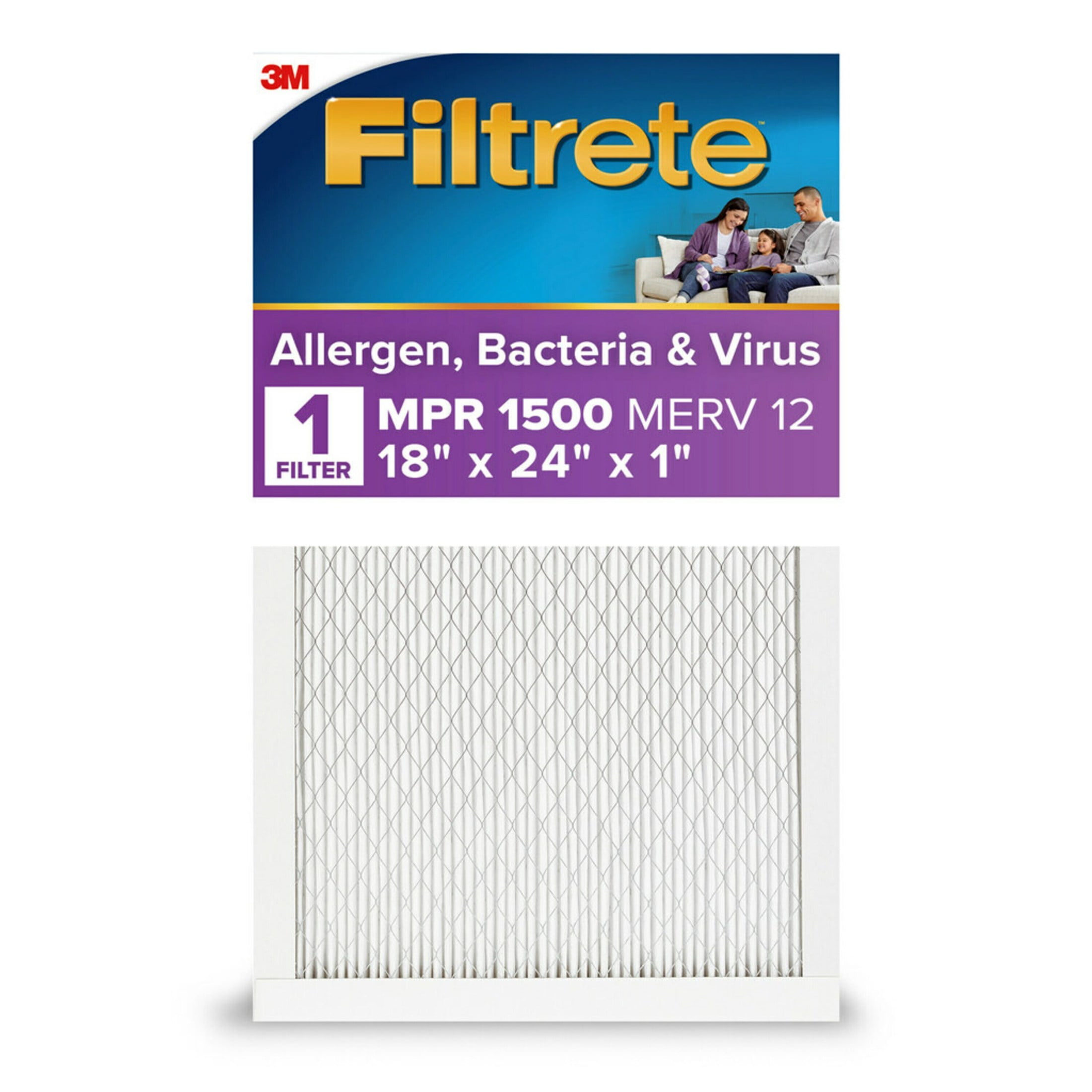 Filtrete 18x24x1 Air Filter, MPR 1500 MERV 12, Allergen, Bacteria ...