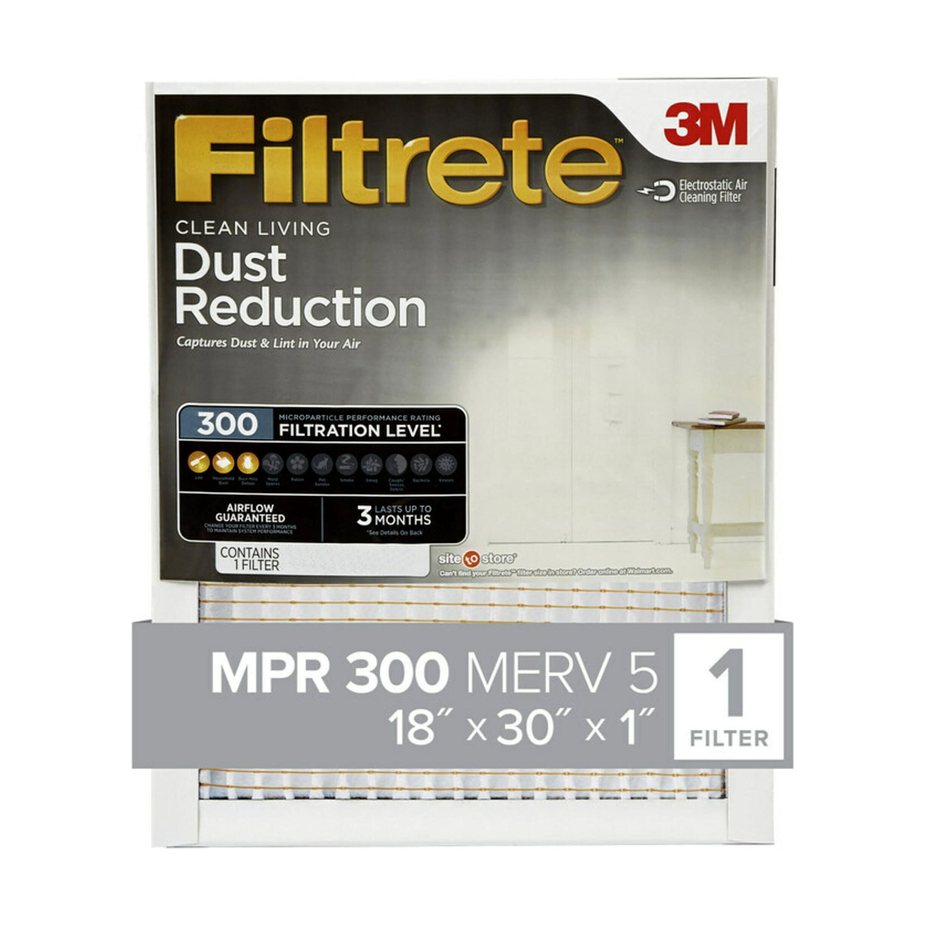 Filtrete 18x30x1 Air Filter, MPR 300 MERV 5, Dust Reduction, 1 Filter ...