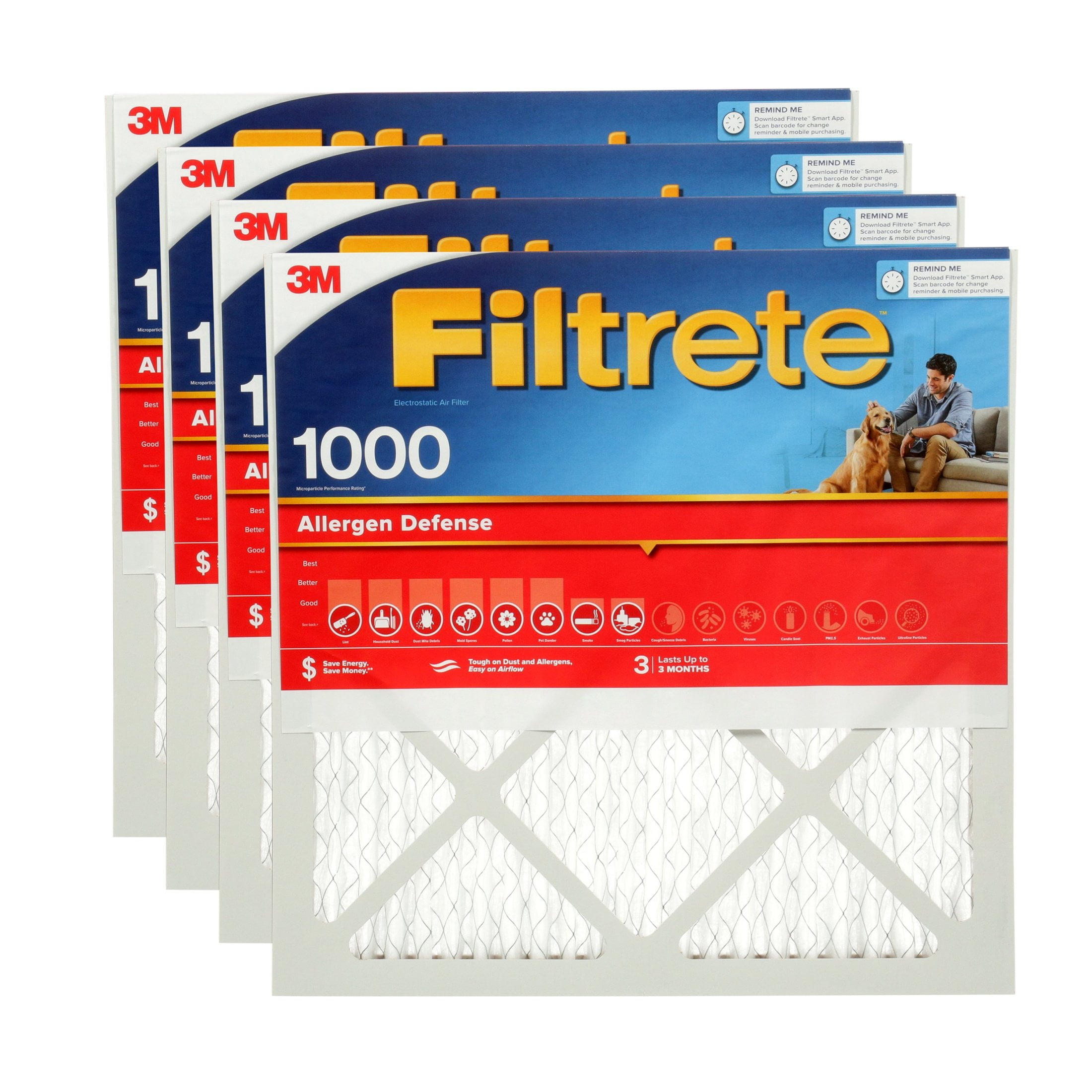 Filtrete 20x20x1 Air Filter, MPR 1000 MERV 11, Allergen Defense, 4 ...