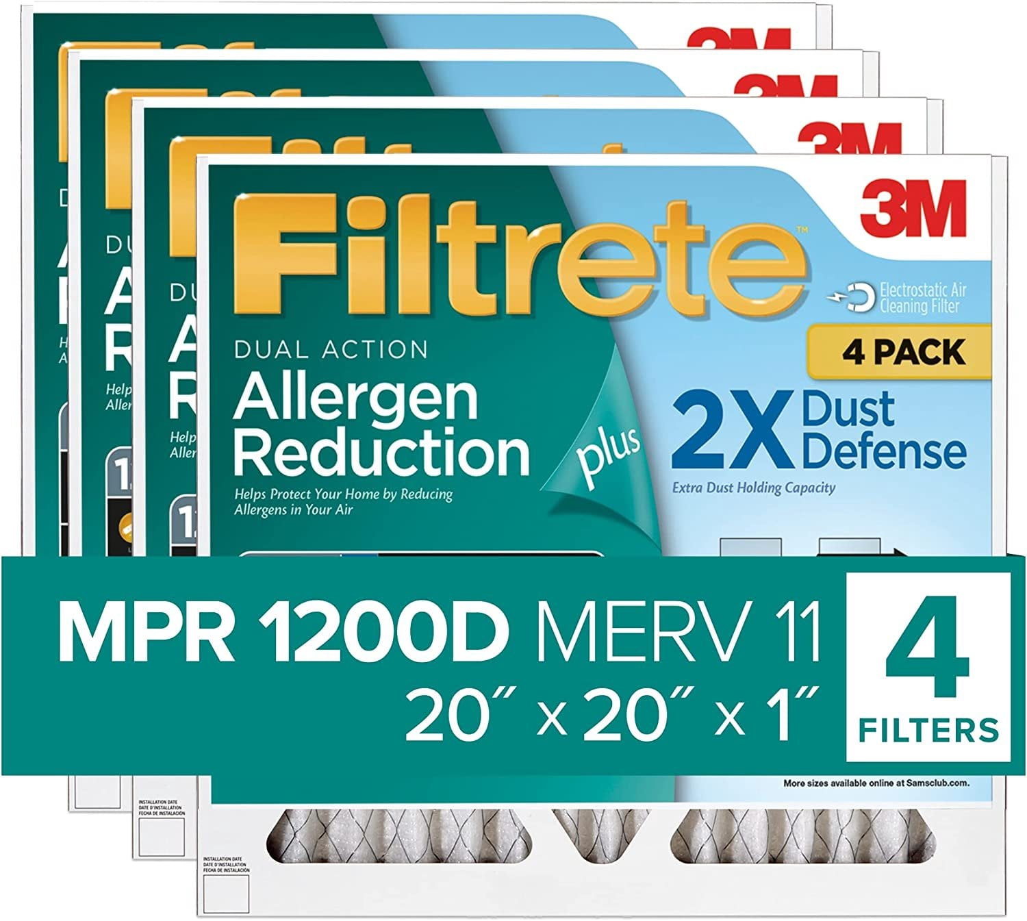 Filtrete 20x20x1 Air Filter MPR 1200D MERV 11, Allergen Reduction Plus ...