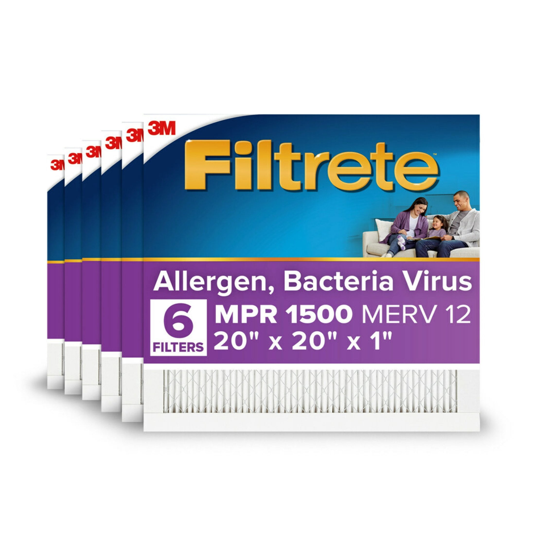 Filtrete 20x20x1 Air Filter, MPR 1500 MERV 12, Advanced Allergen, 6 ...