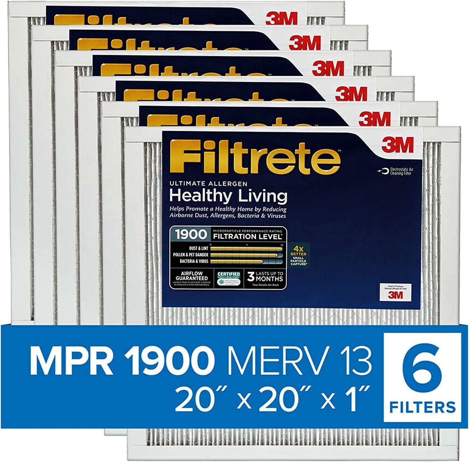 Filtrete 20x20x1 Ultimate Allergen Air Filter, MPR 1900, MERV 13 for ...