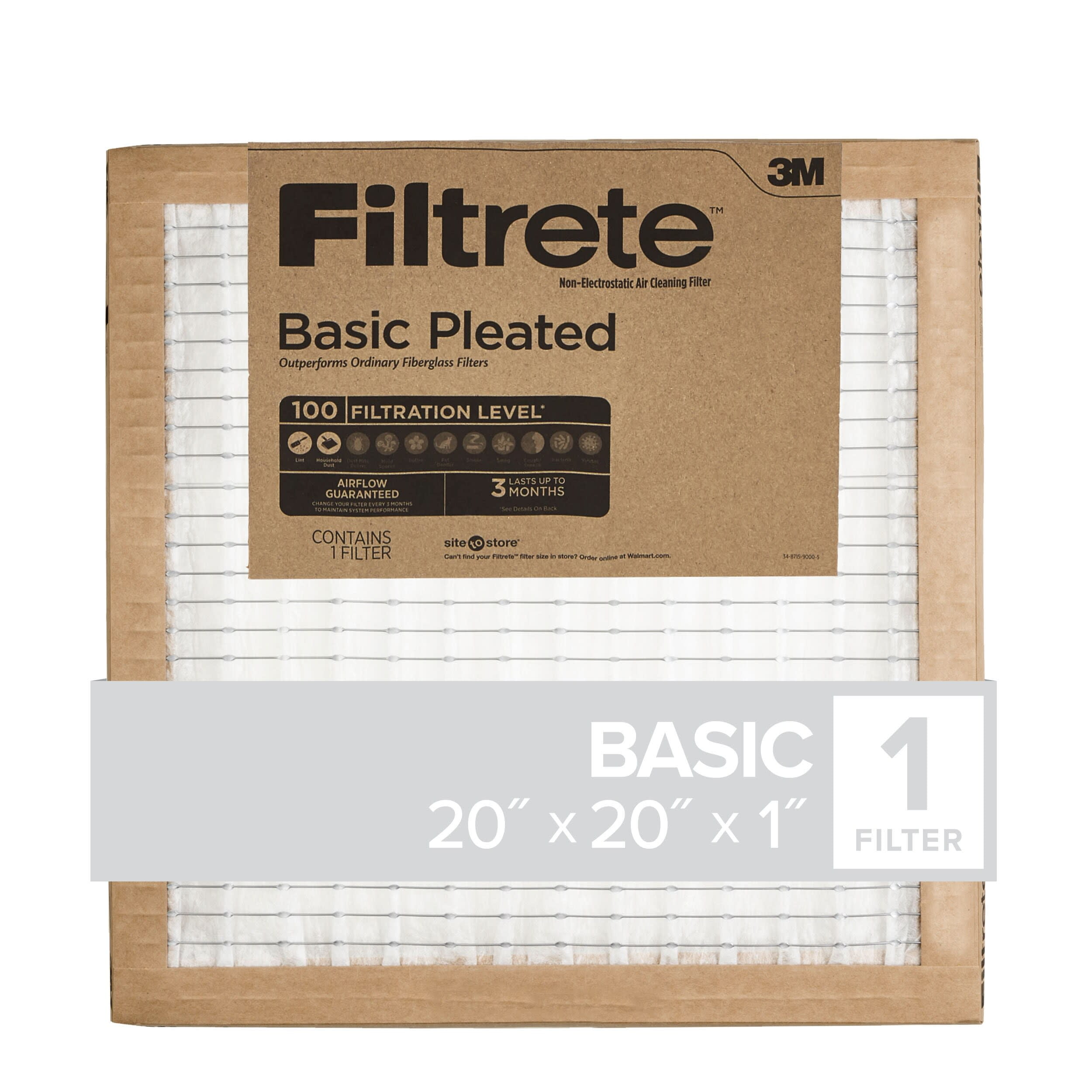 Filtrete 20x20x1, MERV 5, Filtrete Basic Pleated HVAC Furnace Air ...