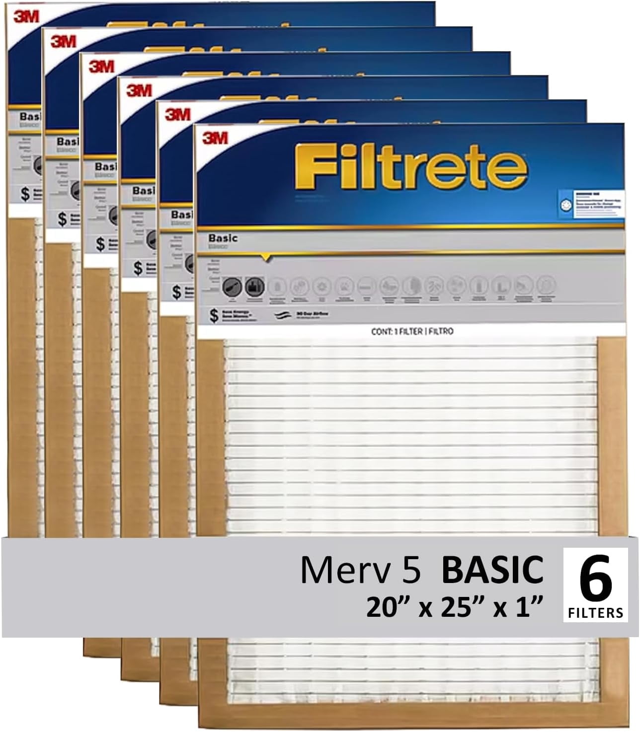 Filtrete 20x25x1 Air Filter, 3M MERV 5 HVAC AC Furnace Filter ...