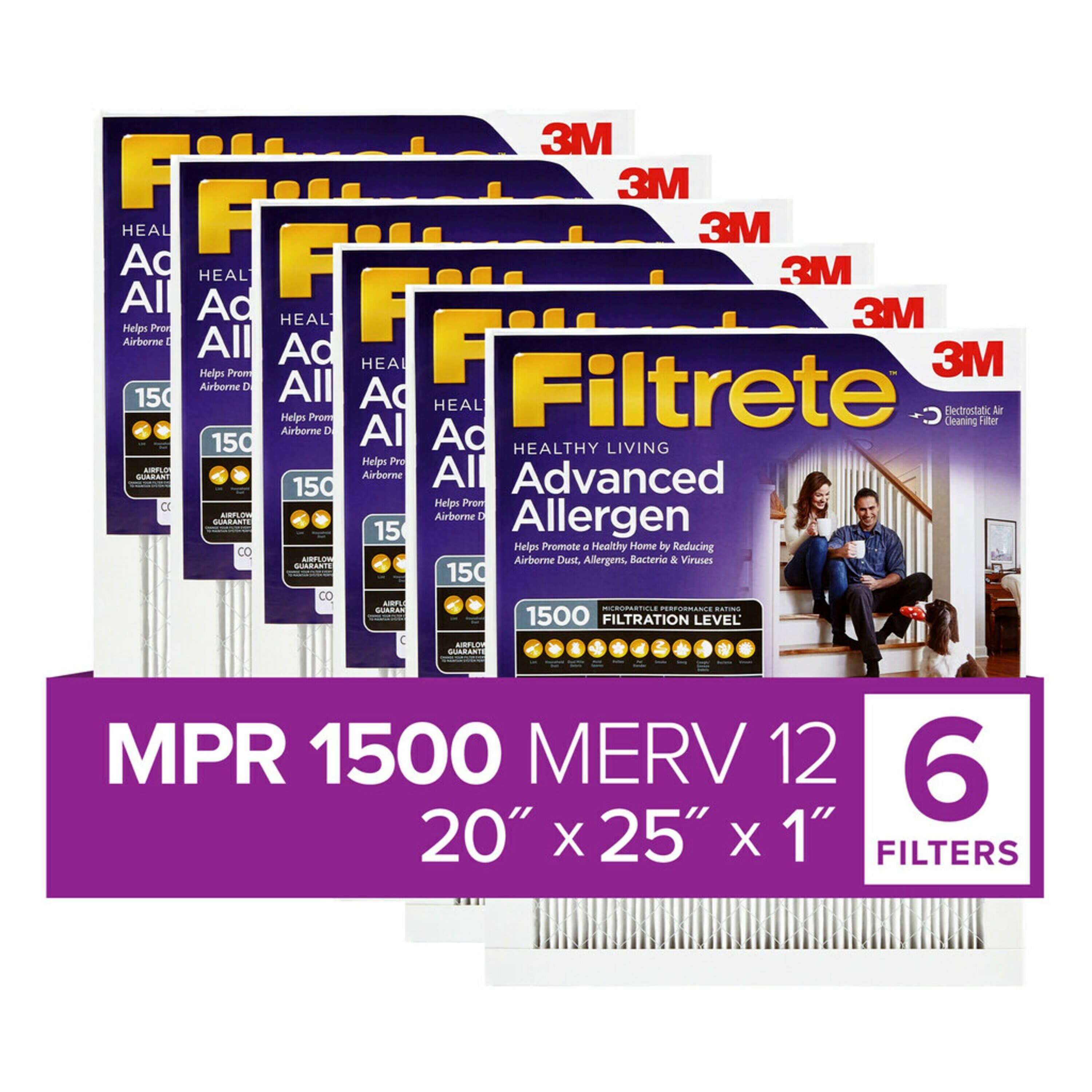 Filtrete 20x25x1 Air Filter, MPR 1500 MERV 12, Advanced Allergen ...