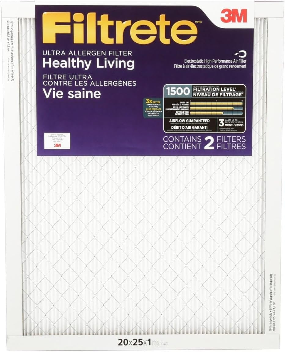 Filtrete 20x25x1 Air Filter, MPR 1500, MERV 12, Healthy Living Ultra ...
