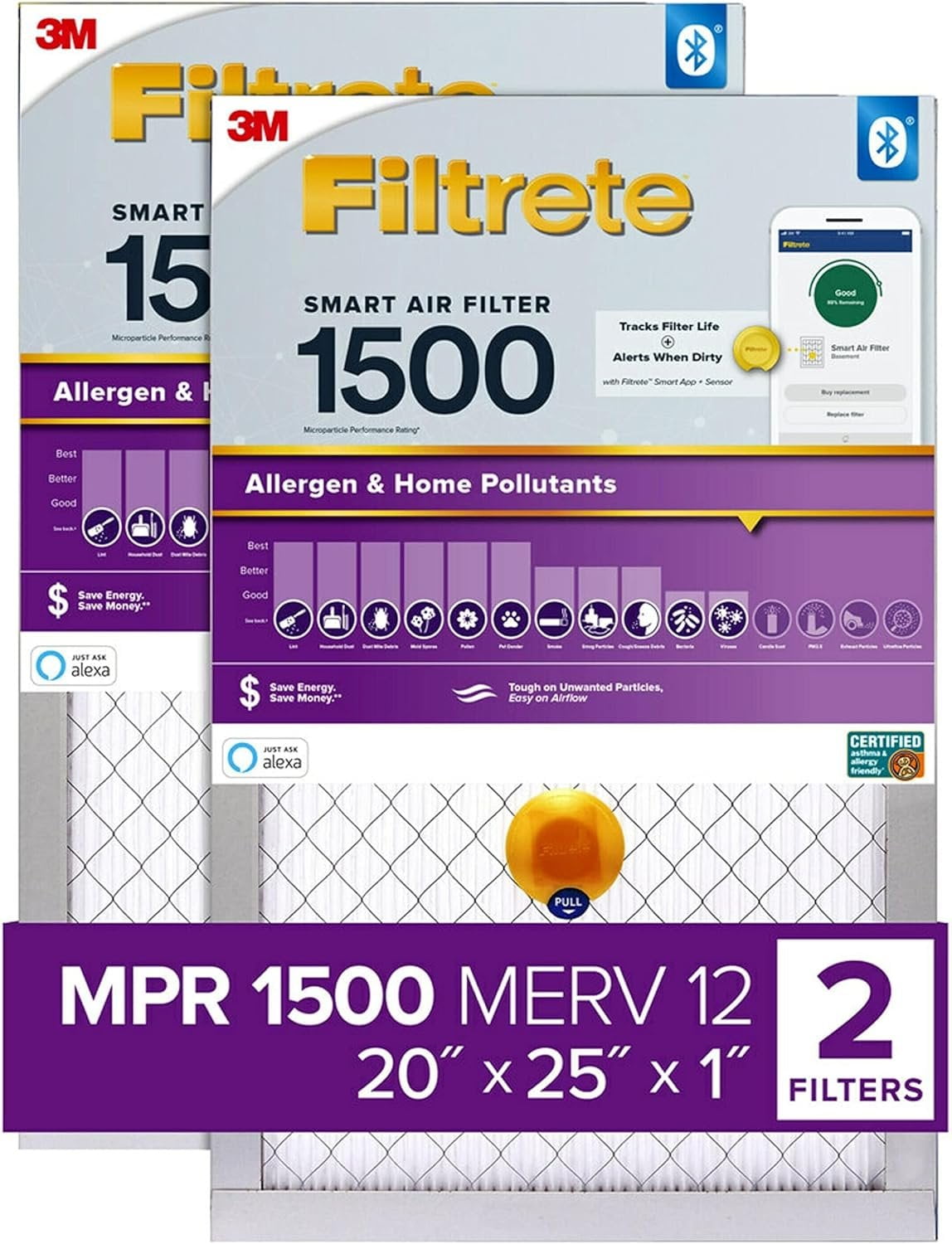 Filtrete 20x25x1 Smart Air Filter, MPR 1500 MERV 12, 1-Inch Allergen ...