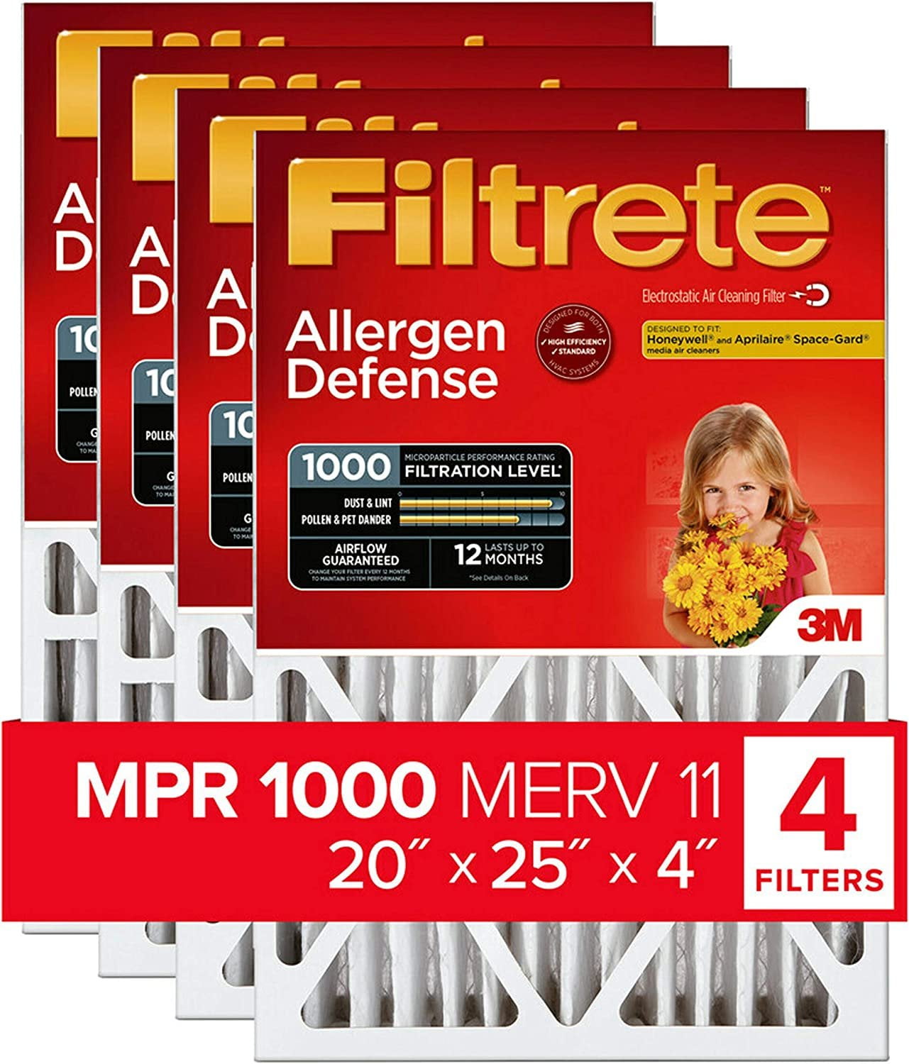 Filtrete 20x25x4 AC Furnace Air Filter, MPR 1000 MERV 11, Allergen ...