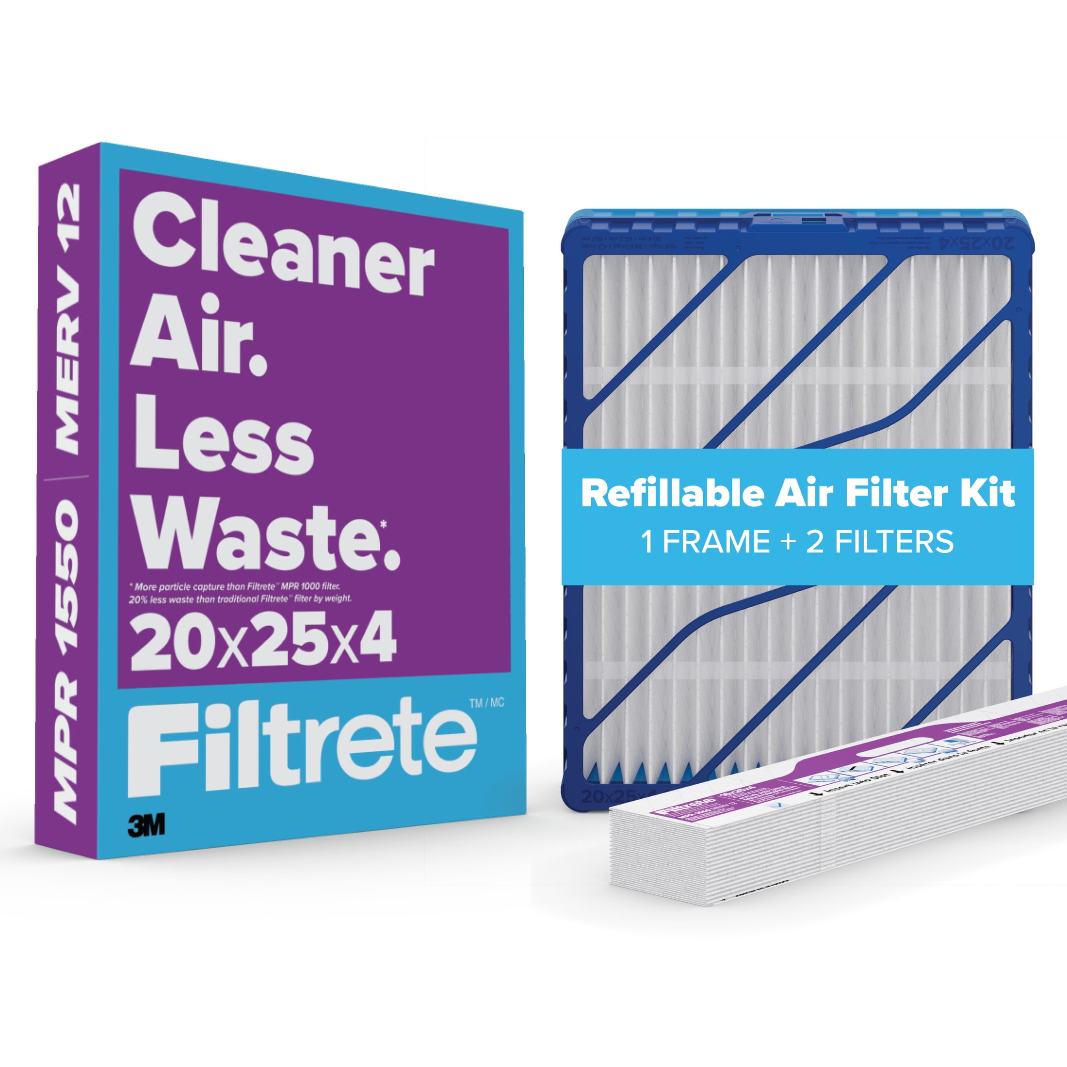Filtrete 20x25x4 Refillable Air Filter Kit, MPR 1550 MERV 12, Ultra ...