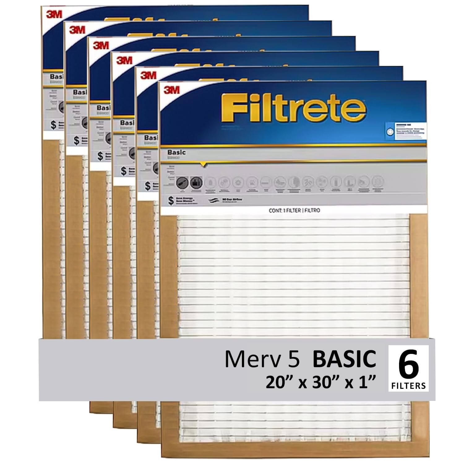 Filtrete 20x30x1 Air Filter, 3M MERV 5 HVAC AC Furnace Filter ...