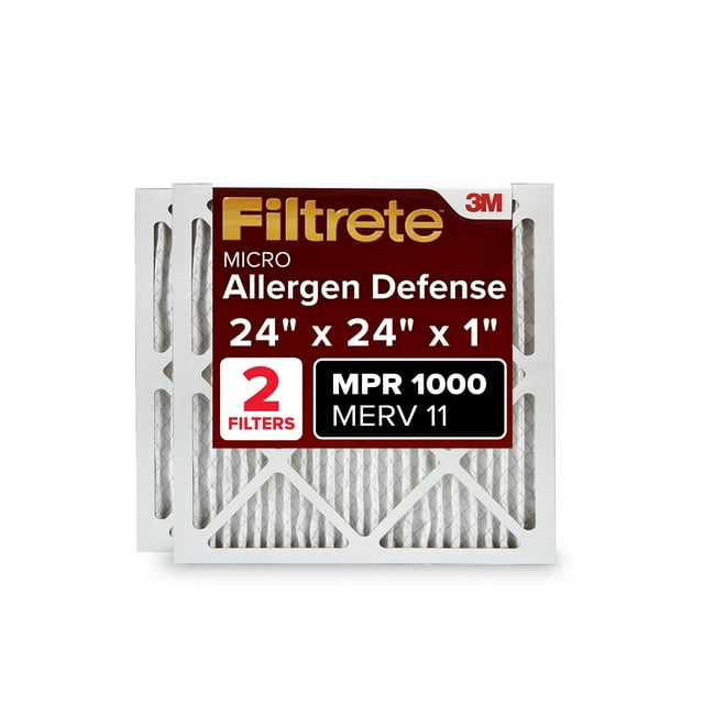Filtrete 24x24x1 HVAC Furnace Air Filter, MPR 1000 MERV 11, Allergen Defense, 2 Pack - Walmart.com