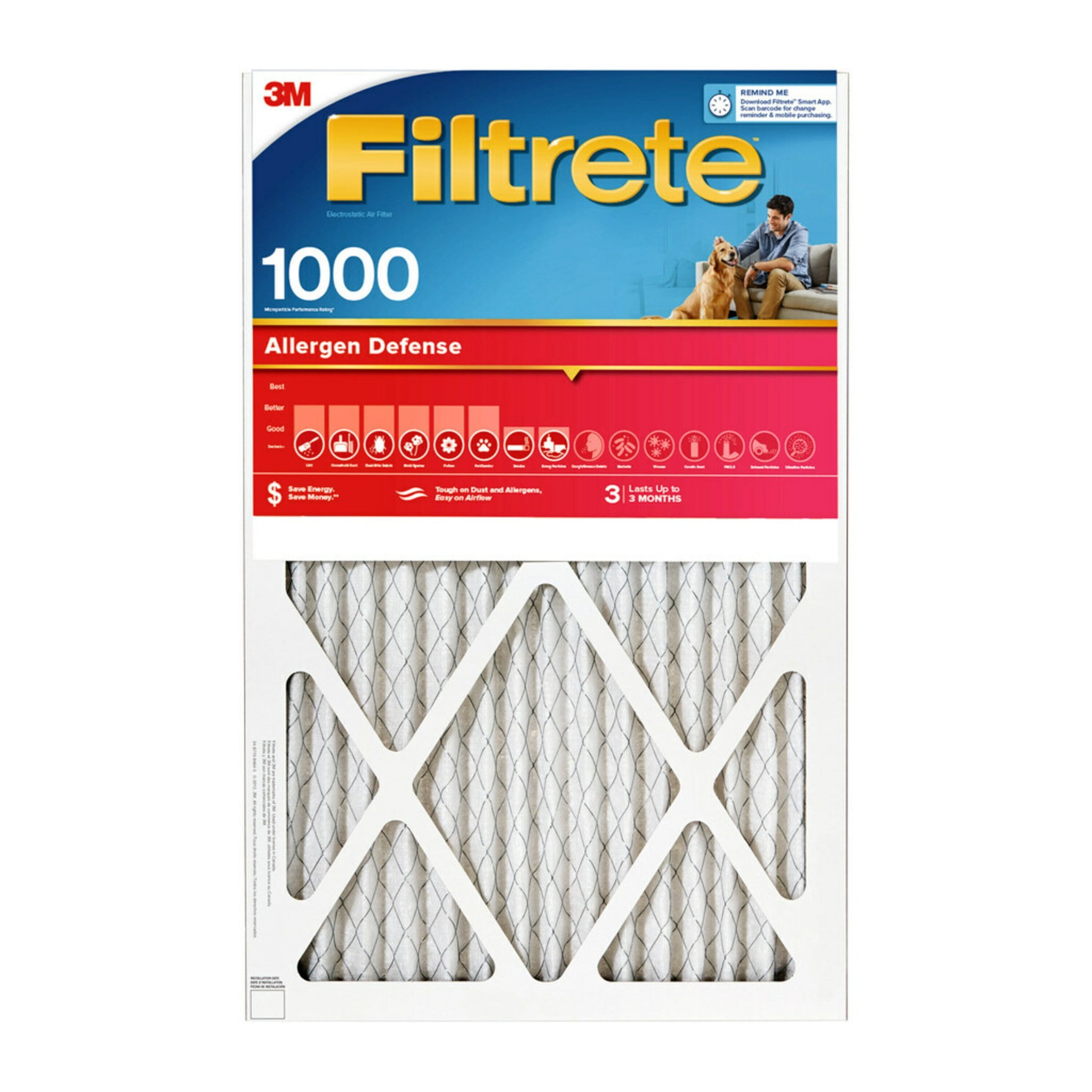 Filtrete 24x30x1 Air Filter, MPR 1000 MERV 11, Allergen Defense, 1 ...
