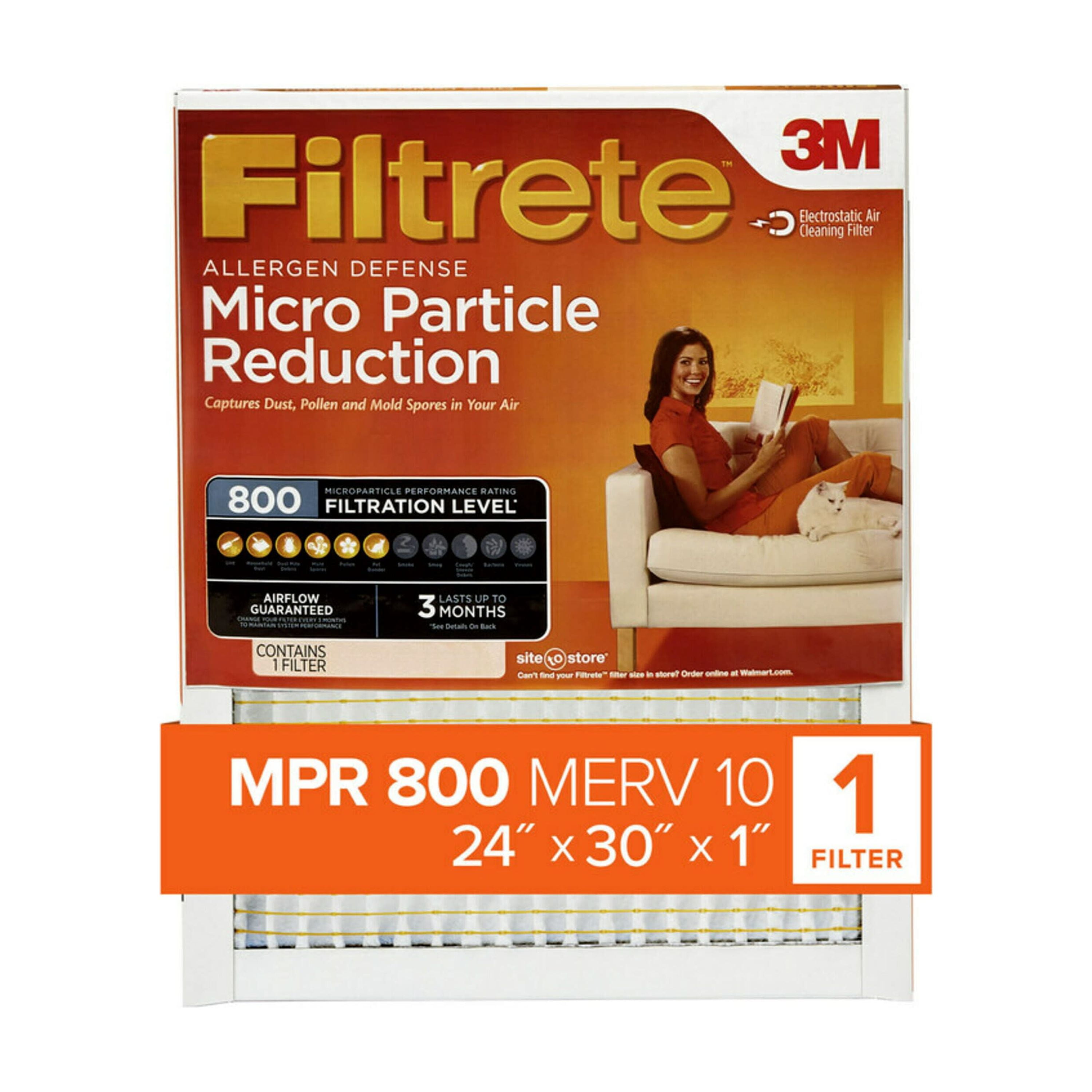 Filtrete 24x30x1 Air Filter, MPR 800 MERV 10, Micro Particle Reduction ...