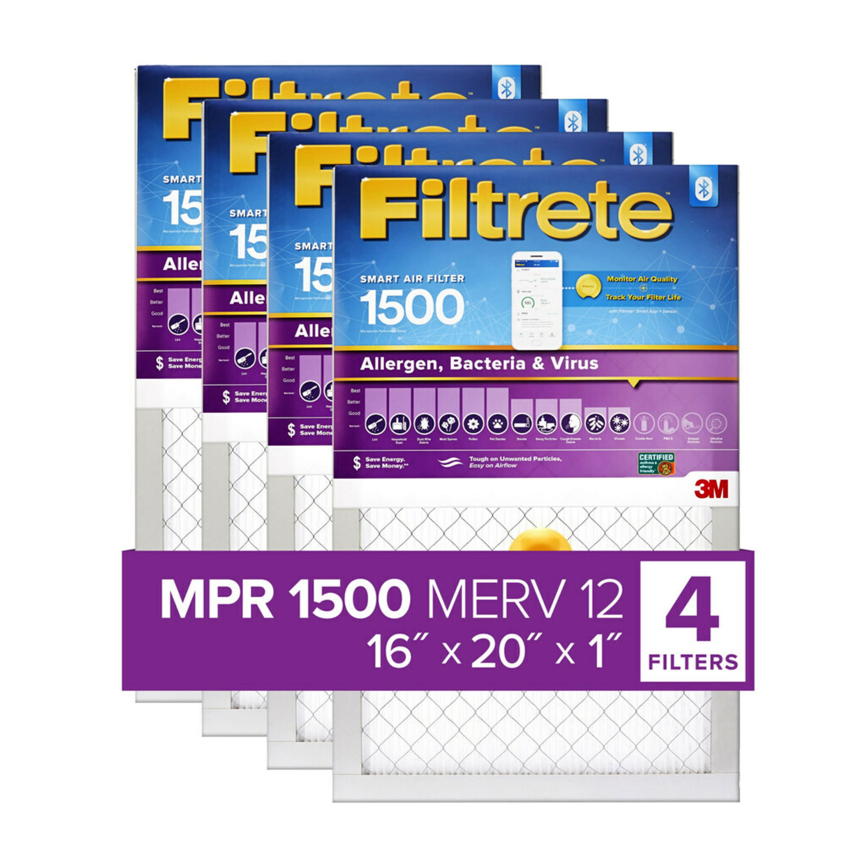 Filtrete by 3M, Smart 16x20x1, MERV 12, Allergen, Bacteria & Virus HVAC ...