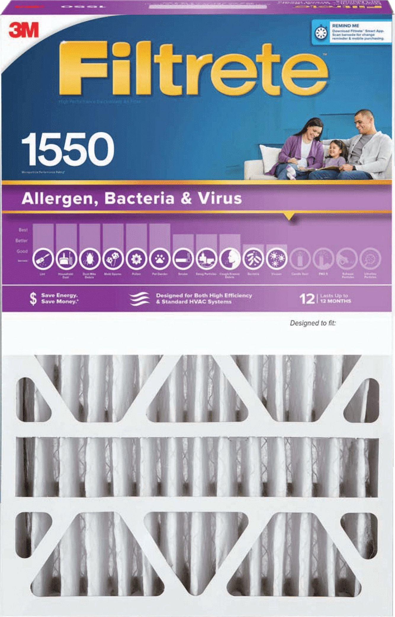 Filtrete Allergen, Bacteria & Virus Deep Pleat Furnace Filter - Pack of ...