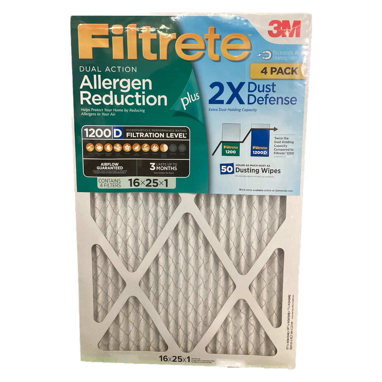 Filtrete Allergen Reduction Plus 2X Dust Defense Air Filter 16x25x1 Micro Multipack (4 pk ...