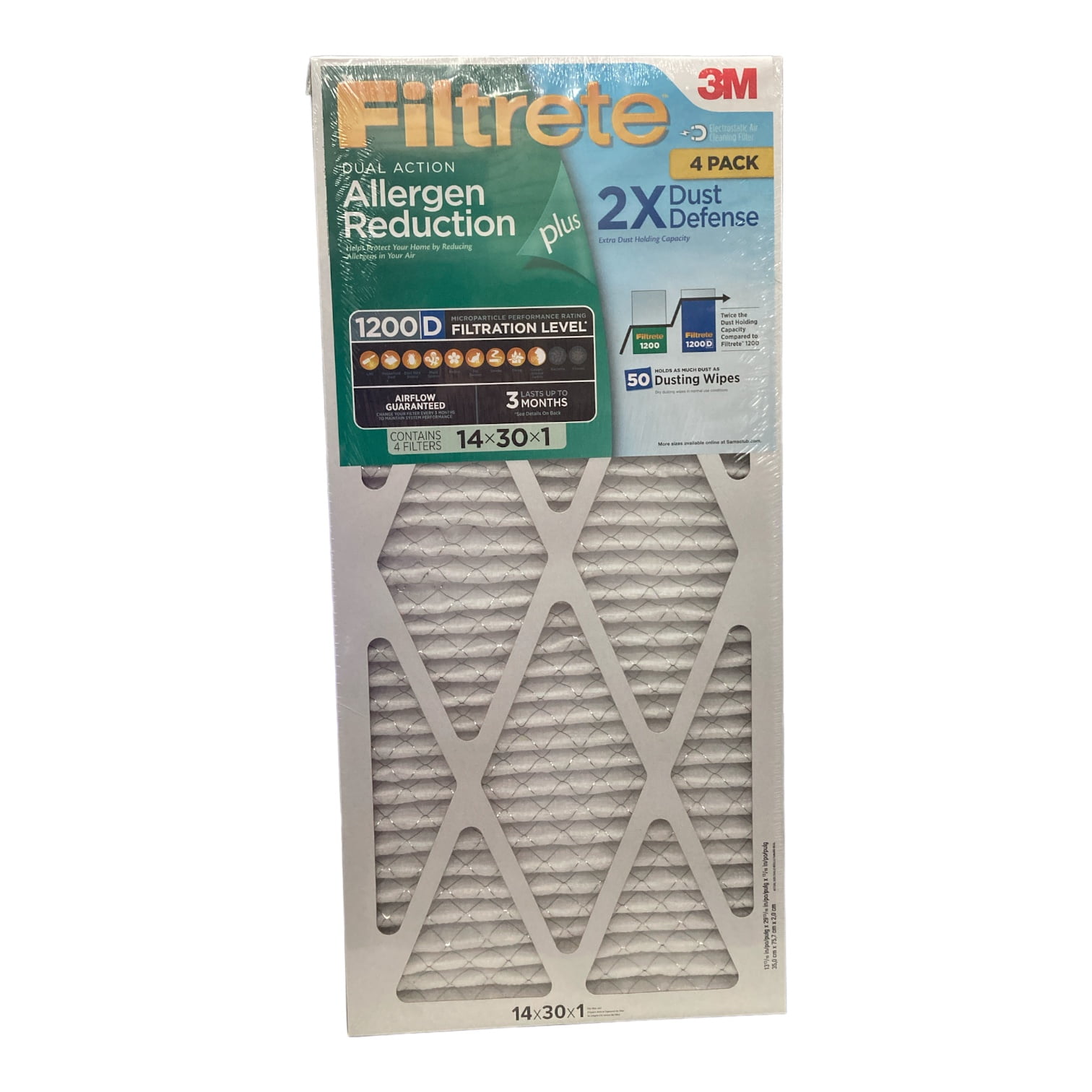Filtrete Dual-Action Micro Allergen Plus 2X Dust Defense Filter 14x30x1 (4-pk.) - Walmart.com