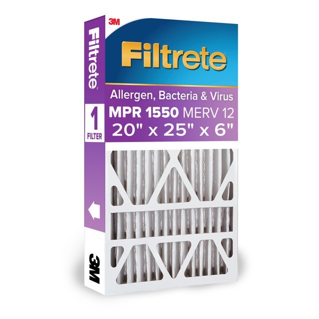Filtrete 20x25x6 Air Filter, MPR 1550 MERV 12, Ultra Allergen Reduction ...