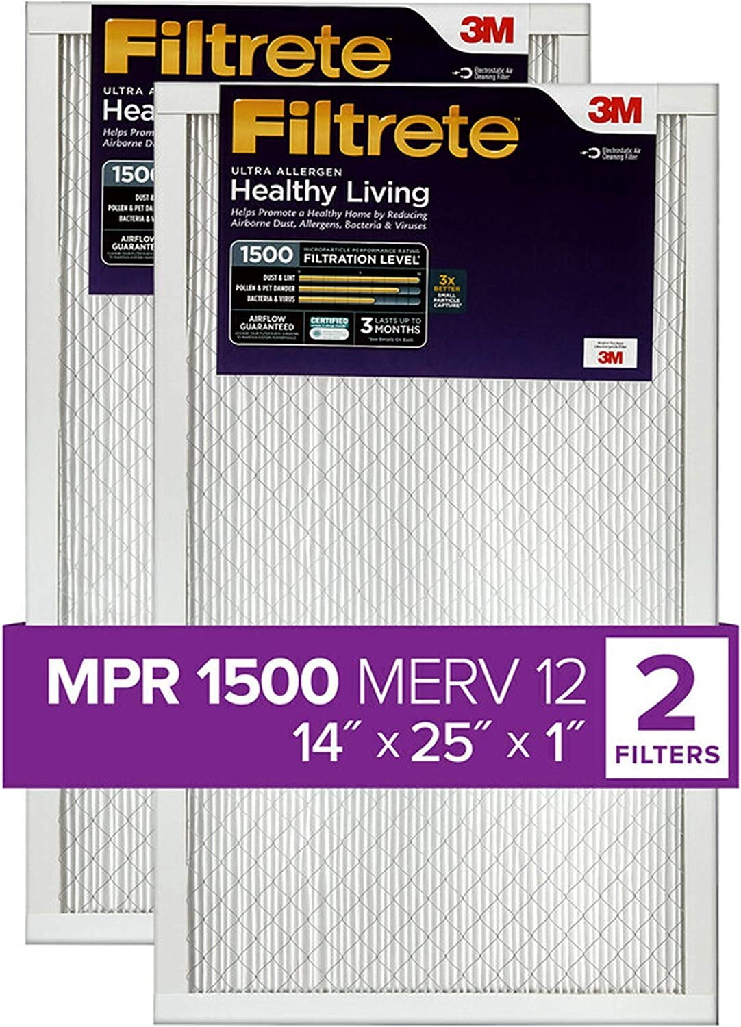 Filtrete™ Ultra Allergen Reduction Filter UR04-2PK-1E, 14 in x 25 in x ...