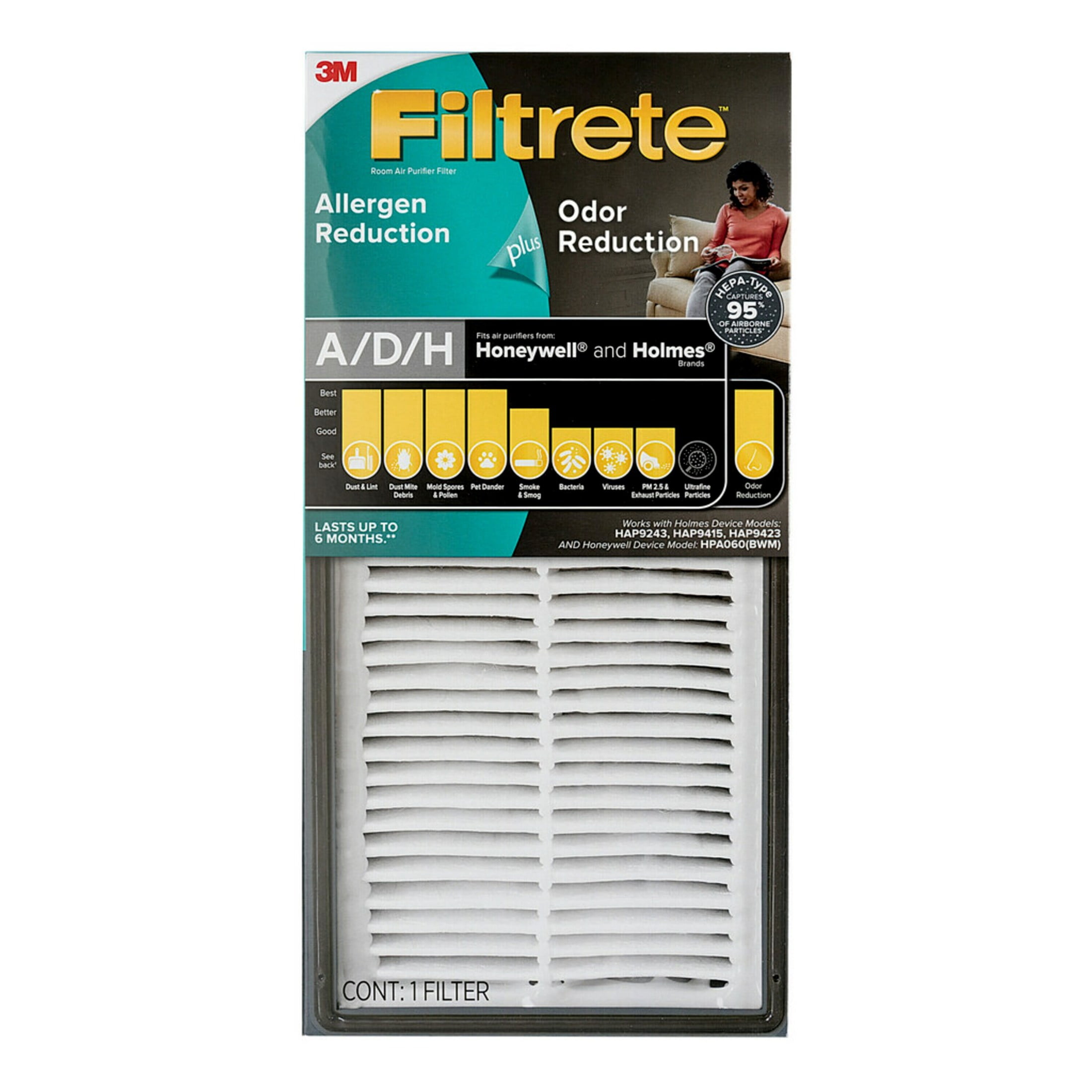 Filtrete by 3M Allergen & Odor Reduction HEPA-Type Air Purifier Filter ...