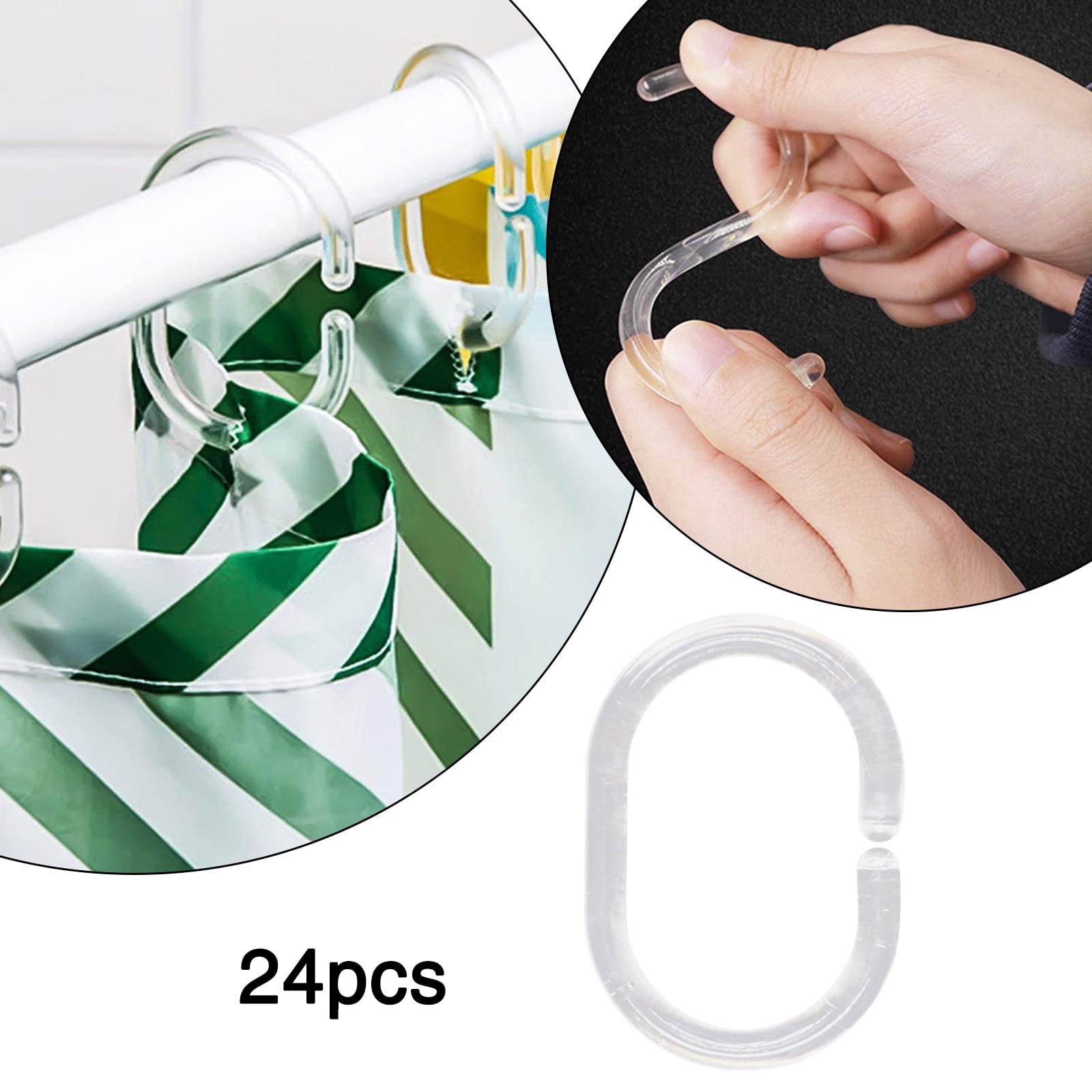 Fimeskey Handy Hook Wall Mount 24Pcs Plastic Shower Curtain Hooks Rings ...