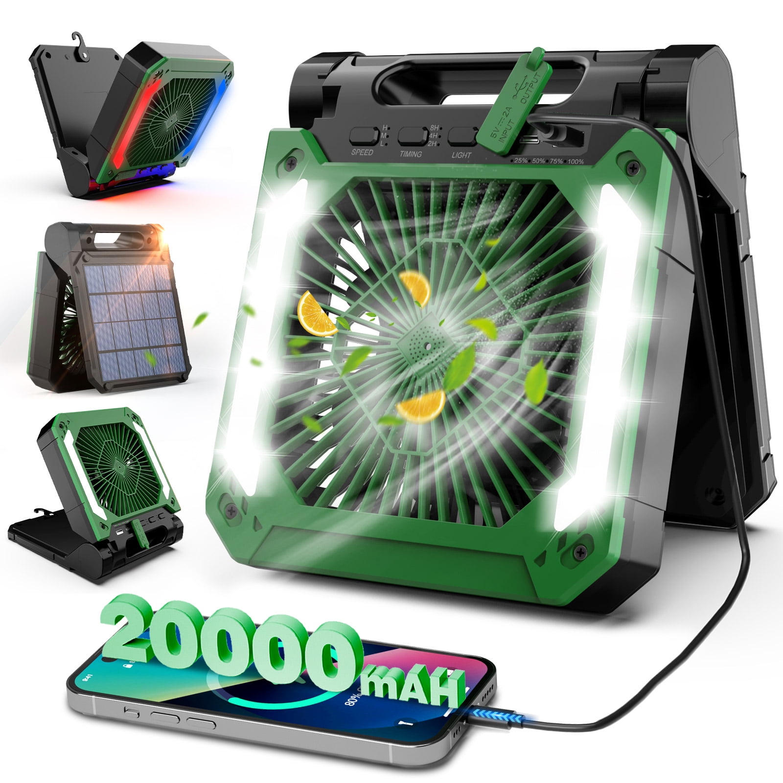 Innopower 20000mAh Rechargeable Camping Fan, Portable, SOS LED Light, 3 ...