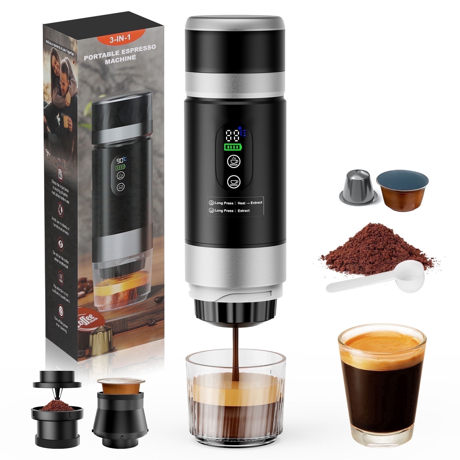 Portable Coffee Maker 3-in-1, Electric Espresso Machine with 7500mAh ...
