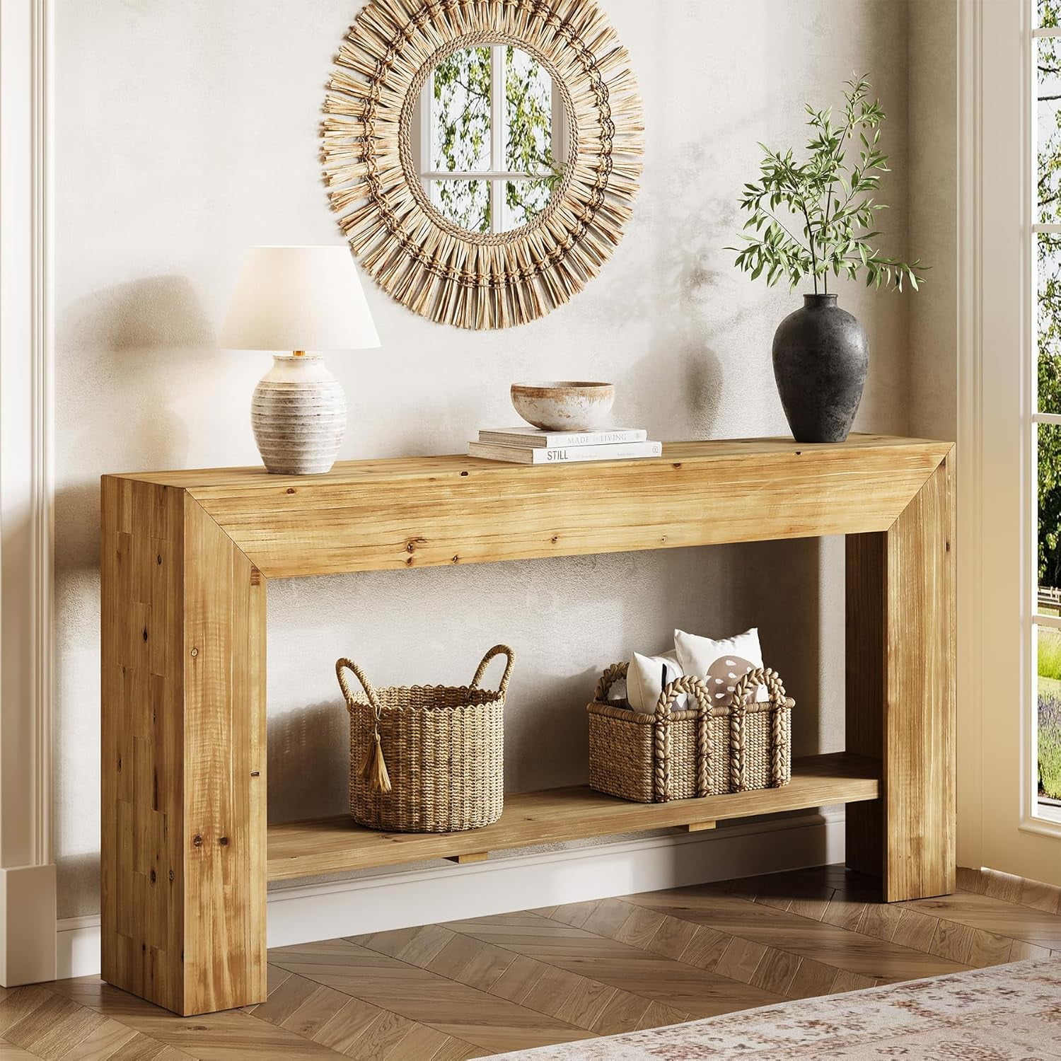 Fimind 63-Inch Solid Wood Entryway Table, Farmhouse Long Console Table ...