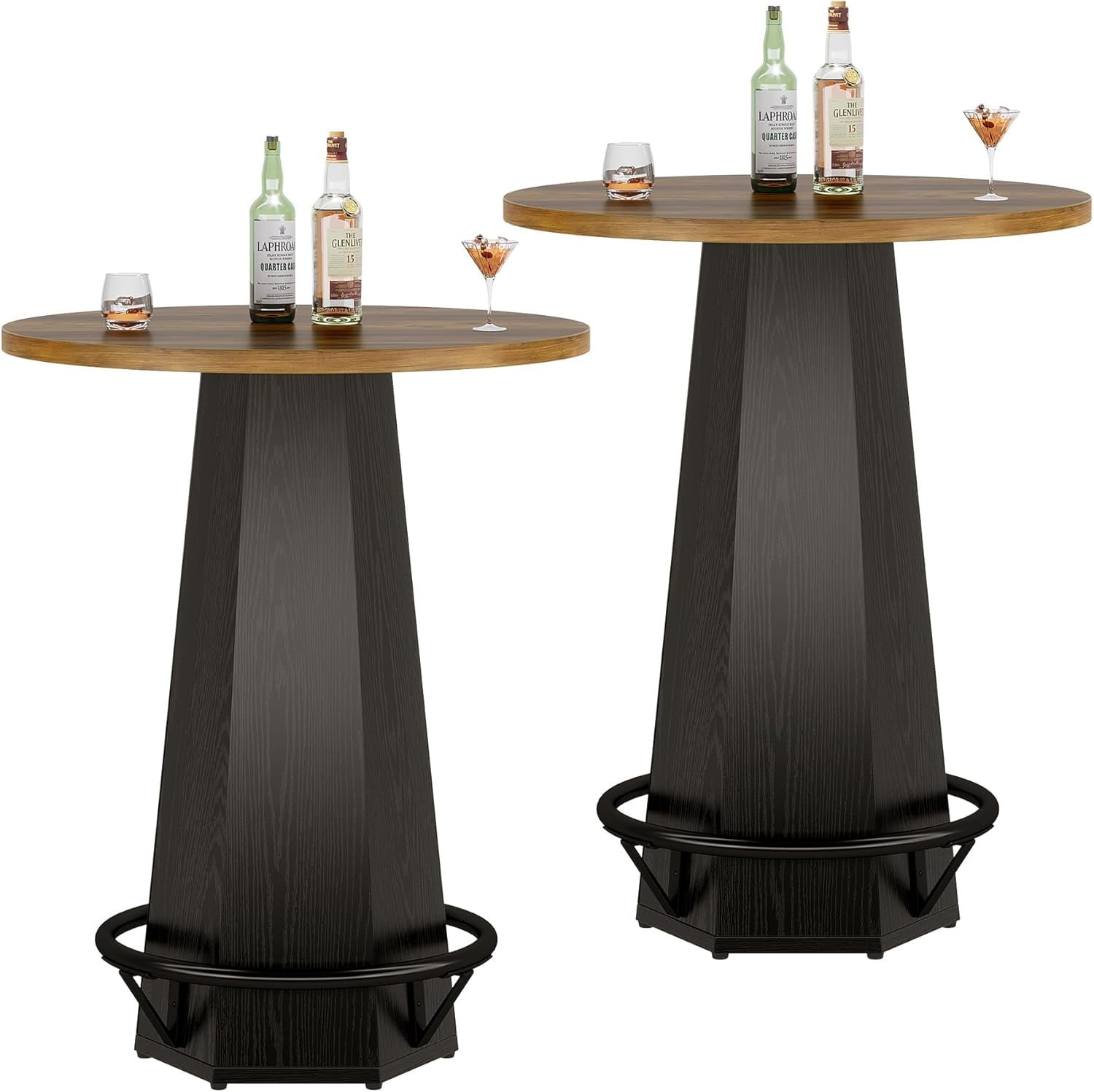 Fimind Round Bar Pub Table set of 2, 39.4" Tall Bistro High Top ...