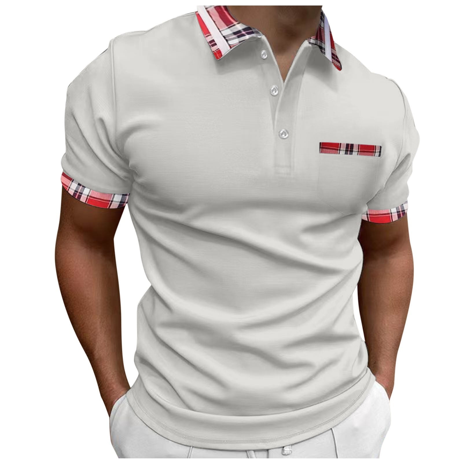 Fimkaul Casual Polo Shirts for Men Male Spring Summer Button Top Plaid ...