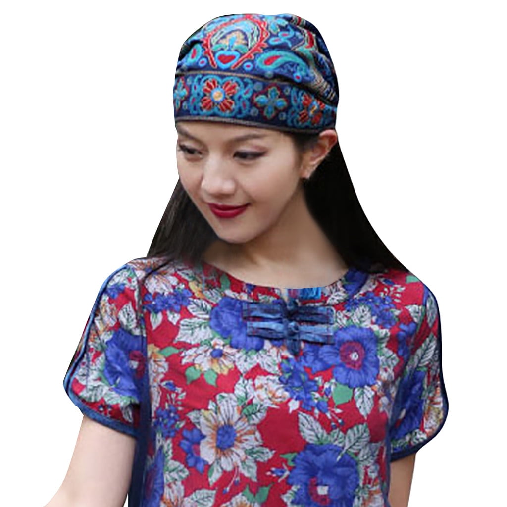 Fimkaul Head Wraps for Women Beanie Hat Flowers Vintage Ethnic Mexican ...