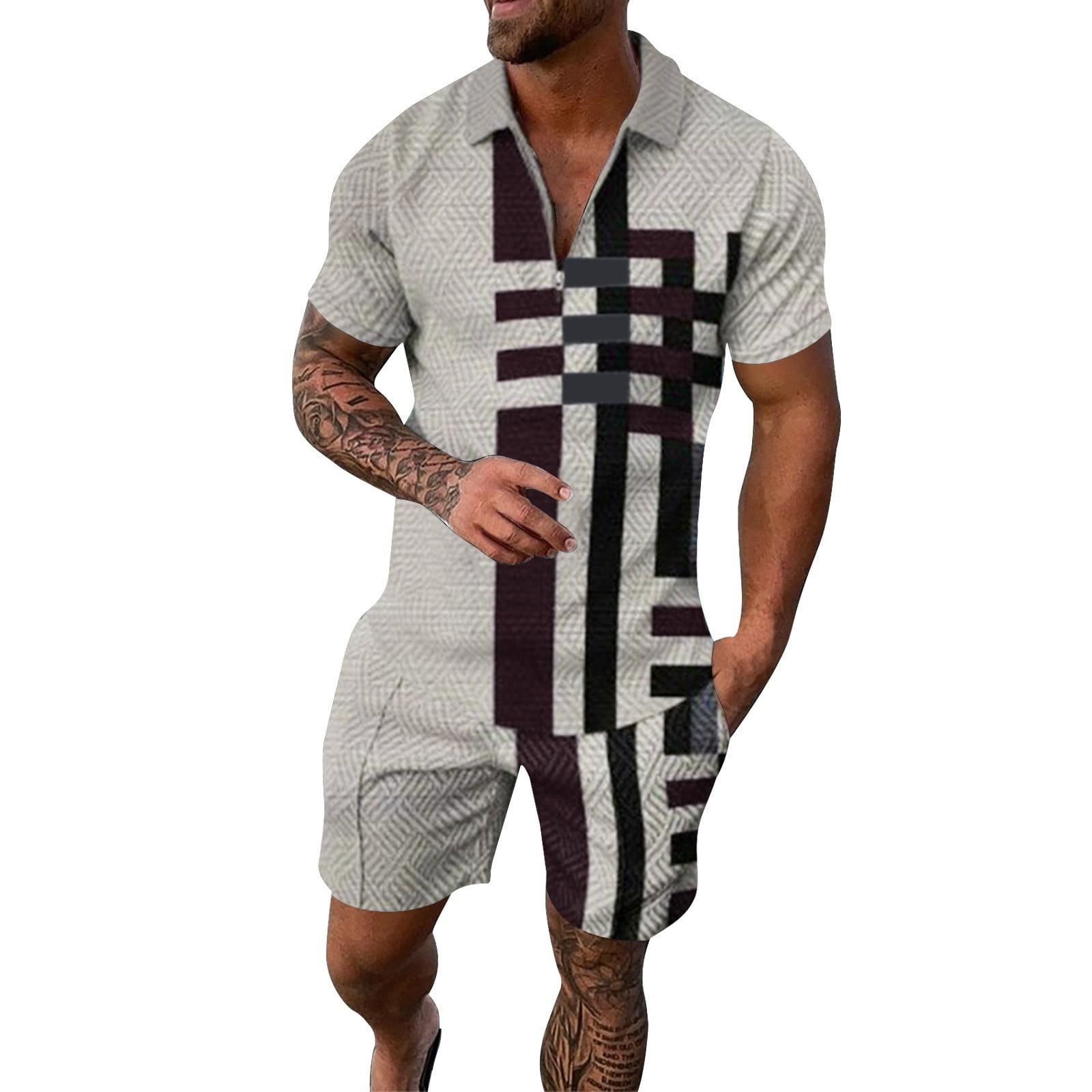 Fimkaul Mens Summer 2 Piece Outfits Short Sets 3D Suit Shorts Beach ...