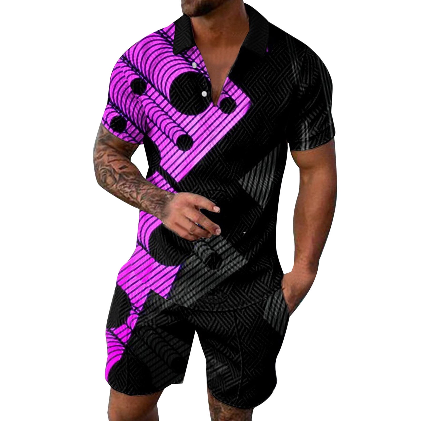 Fimkaul Mens Summer 2 Piece Outfits Short Sets 3D Suit Shorts Beach ...