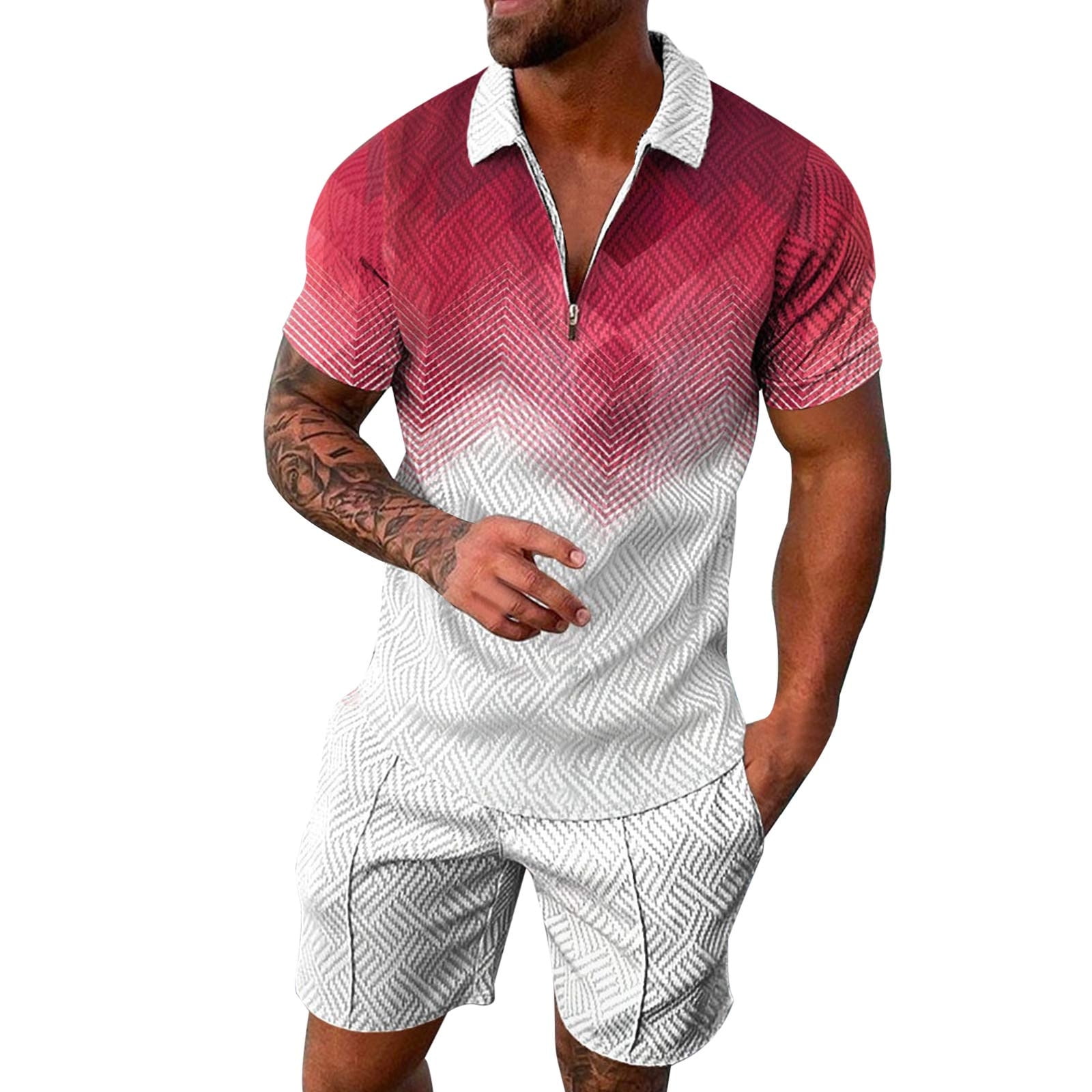 Fimkaul Mens Summer 2 Piece Outfits Short Sets 3D Suit Shorts Beach ...