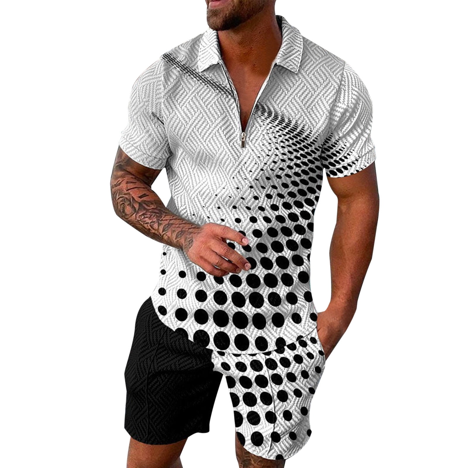 Fimkaul Mens Summer 2 Piece Outfits Short Sets 3d Suit Shorts Beach