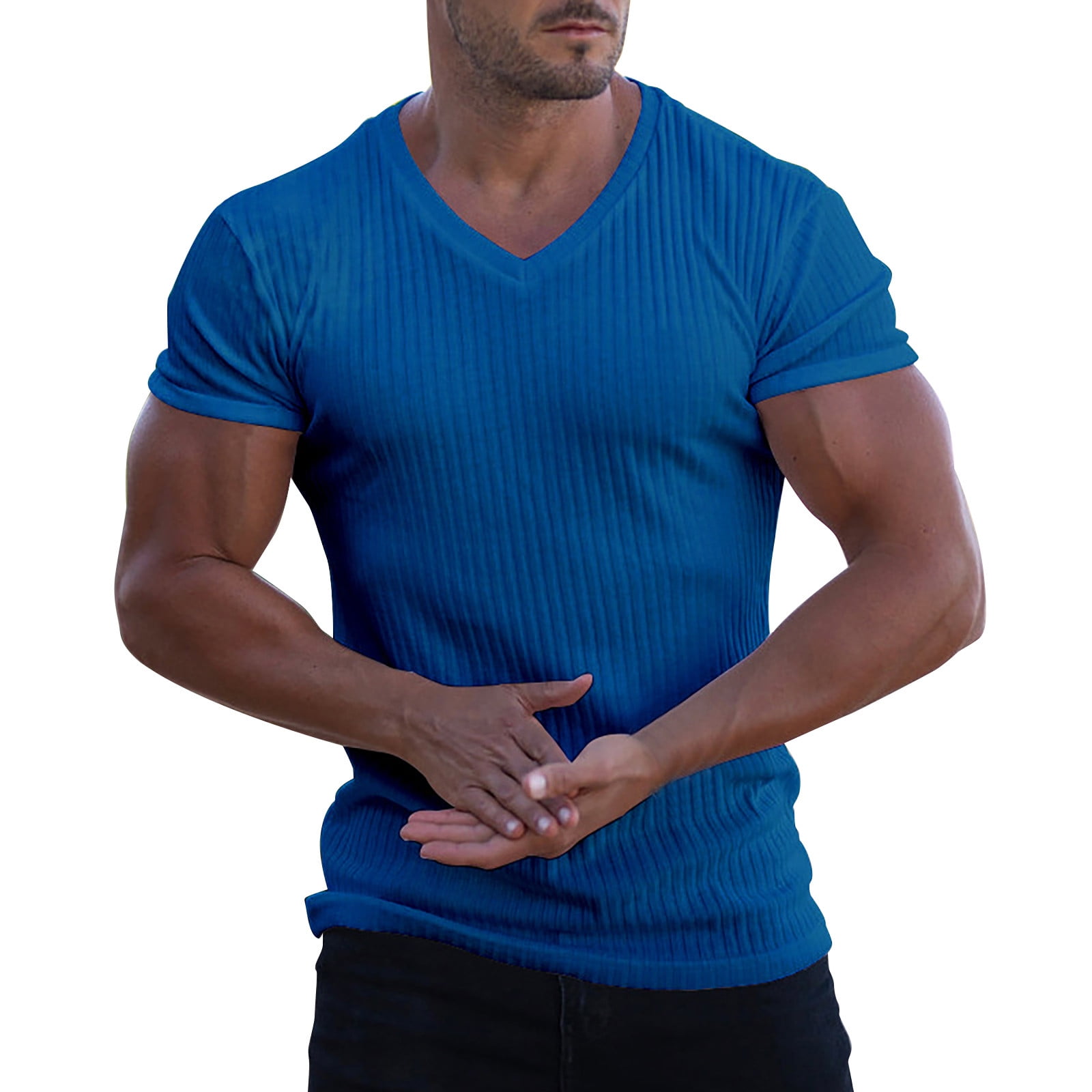 Fimkaul T Shirt for Men Muscle Stretch V Neck Bodybuilding Workout Tee ...