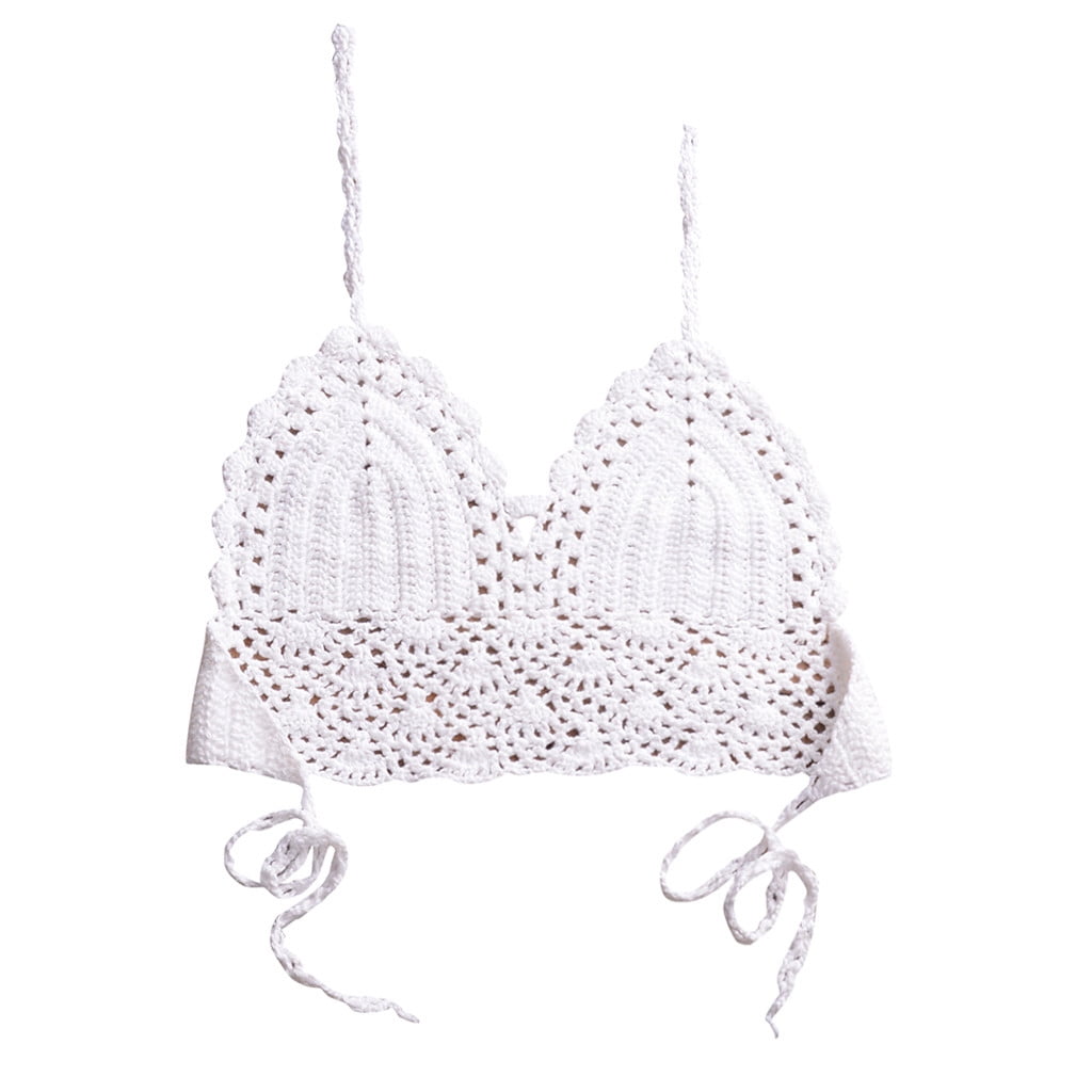Fimkaul Womens Push Up Bikini Tops Swimsuit Tops Knitting Padded Beachwear Lace Swimwear Swim