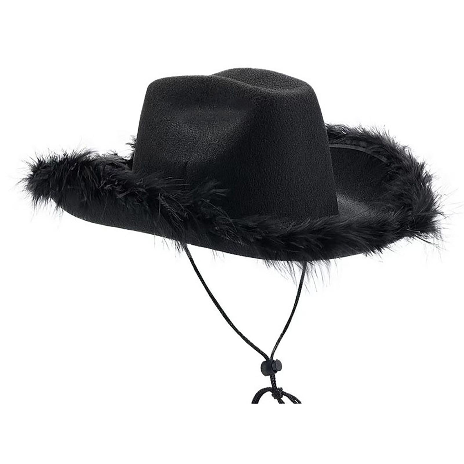 Fimkaul Womens Cowboy Hat With Feather Feather Brim Adult Size With ...