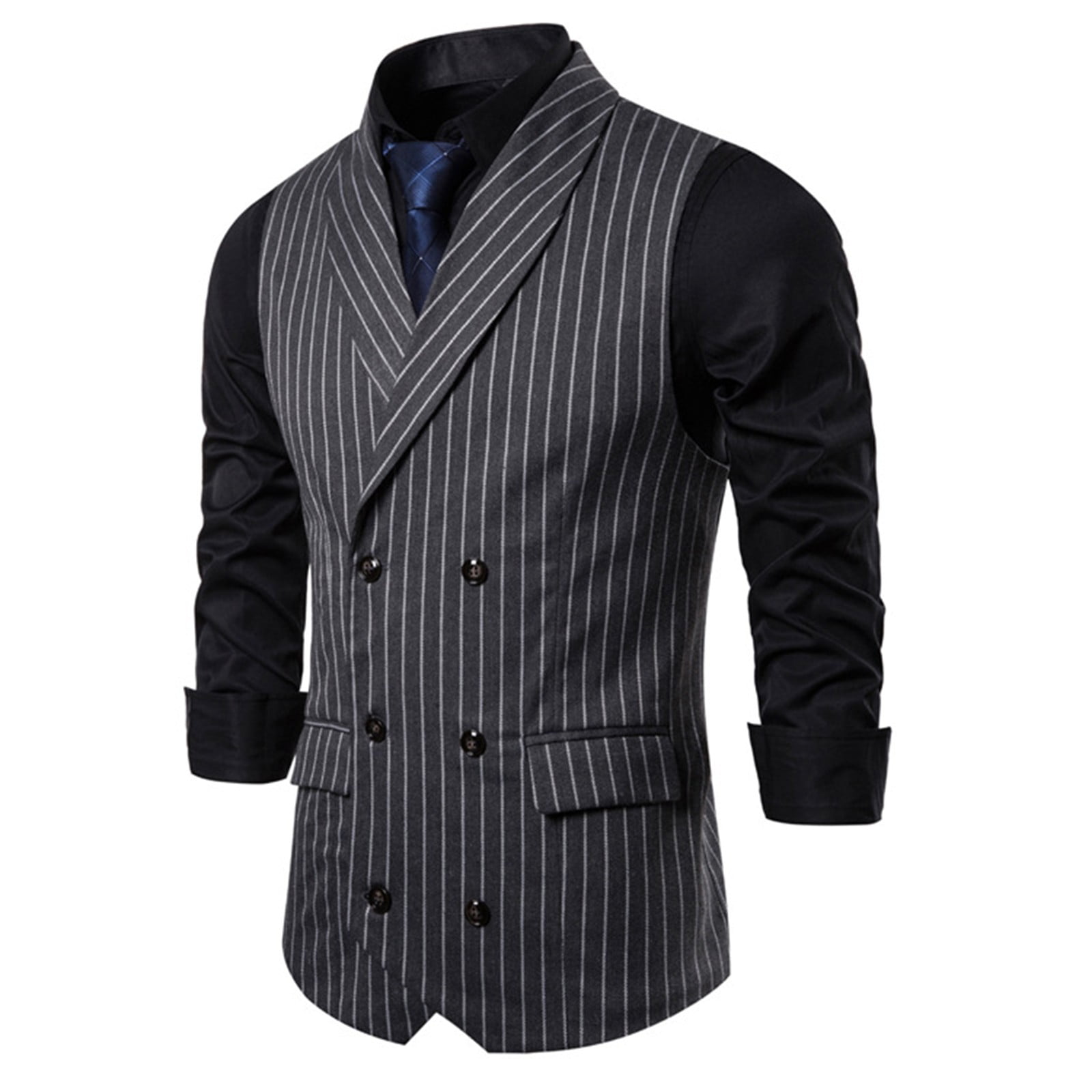 Fimkaule Formal Suit Vest for Men Waistcoat Double-breasted Pocket ...