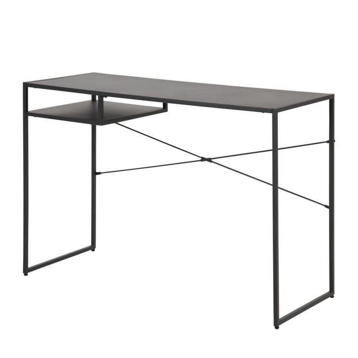 Fin 36 Inch Desk, Powder Coated Steel Frame, Stylish Black Crossed Back ...