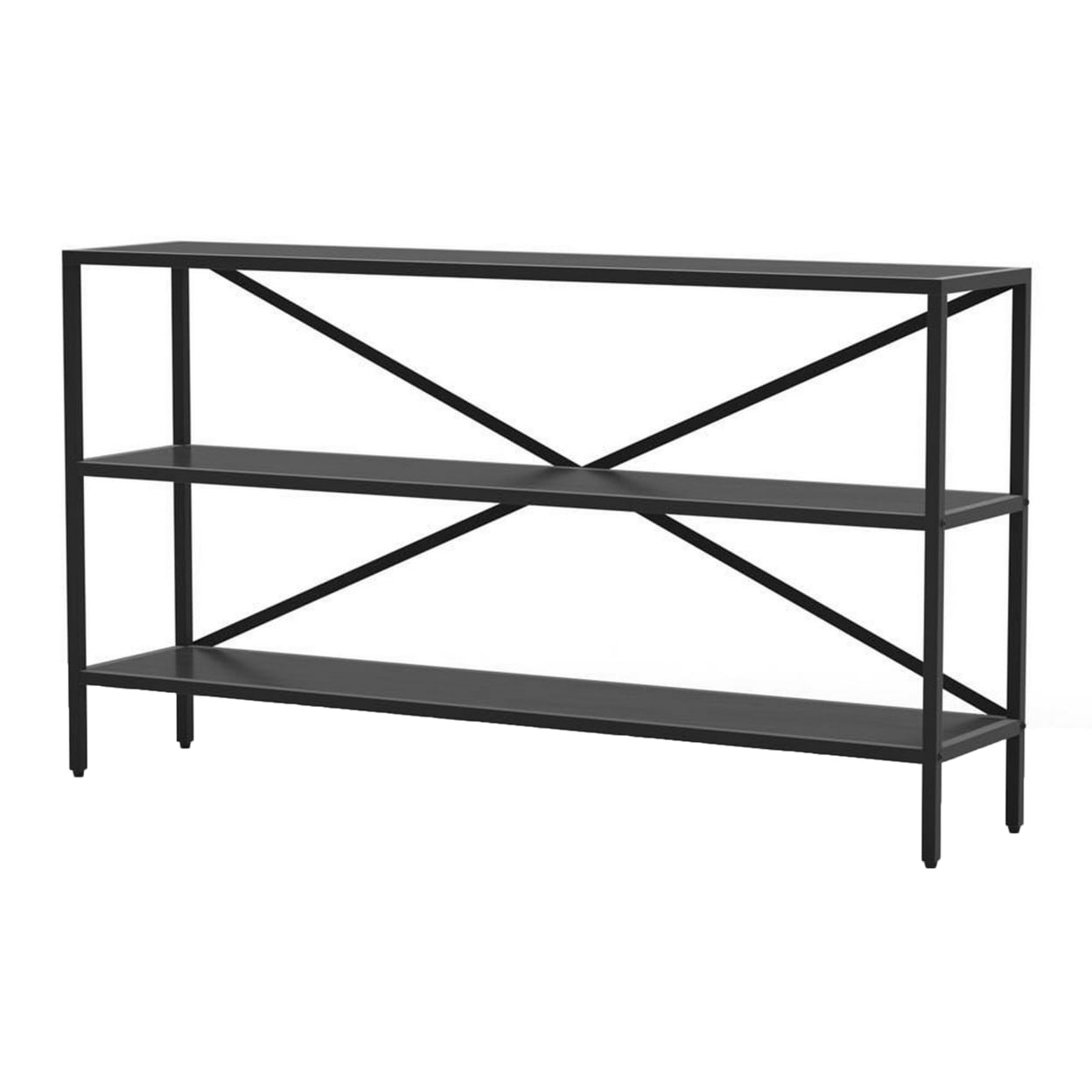 Fin 55 Inch Console Side Table, Gray Wood Shelves, Powder Coated Iron ...