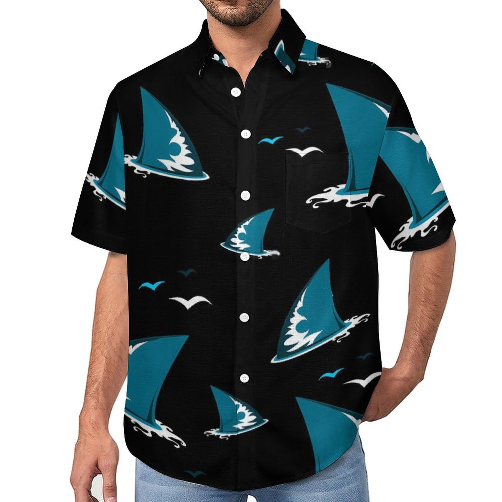 Fin Casual Shirts Animal Print Beach Shirt Hawaiian Vintage Blouses Man ...