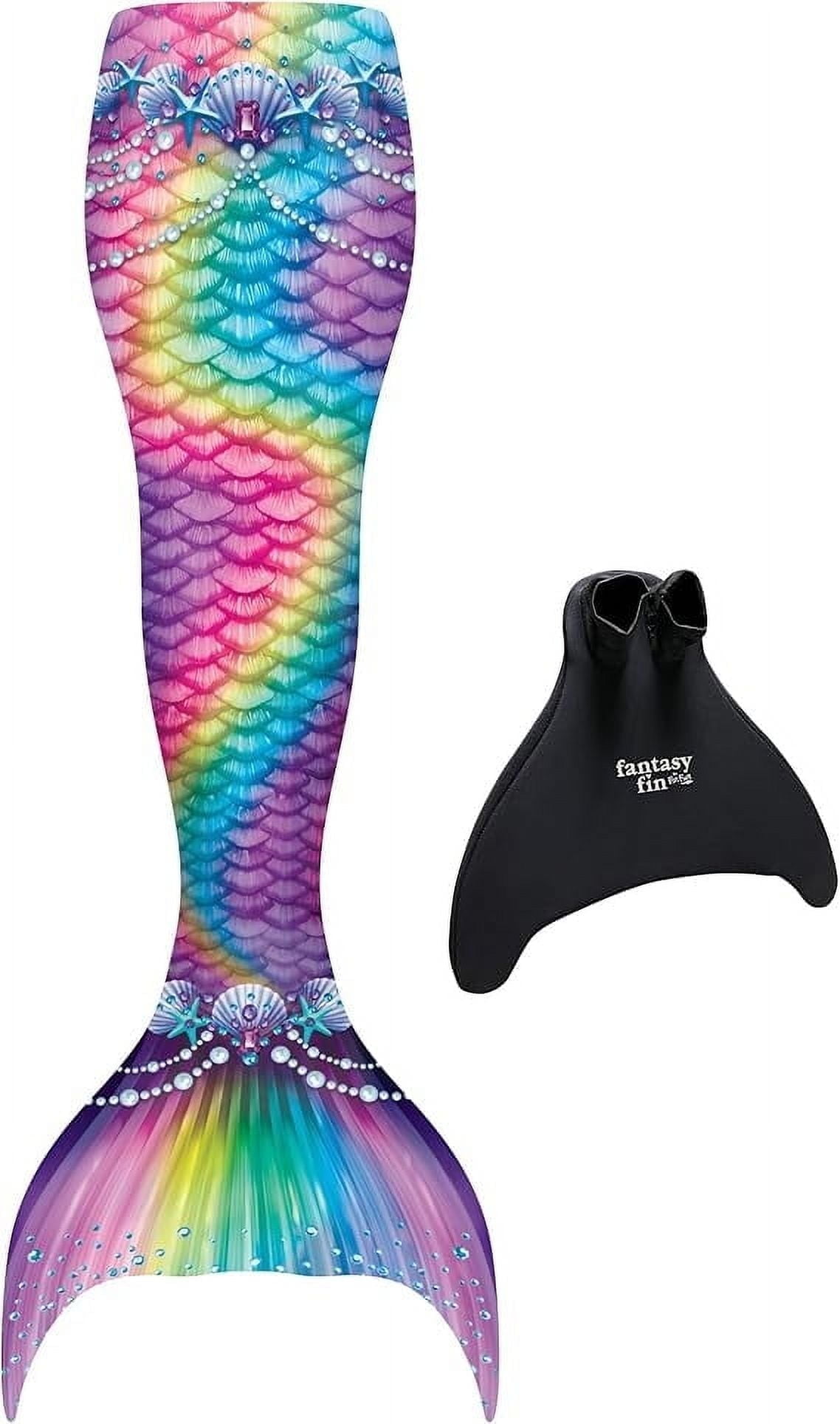 Fin Fun Mermaid Swim Tail for Kids, Rainbow Scale Design, Small to ...