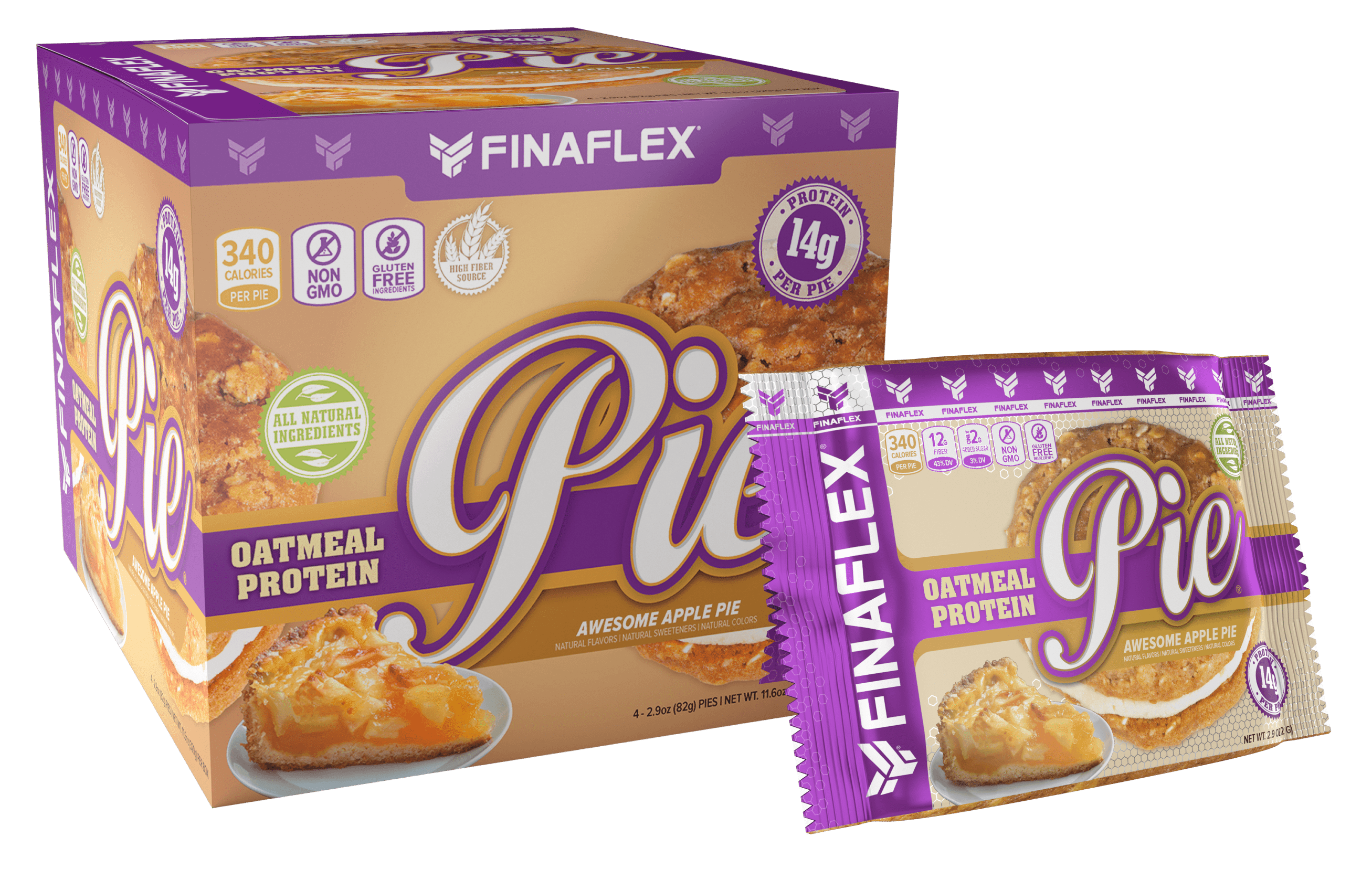 Finaflex Oatmeal Protein Pie , Apple pie , 2.9 oz, 4 Count Box ...