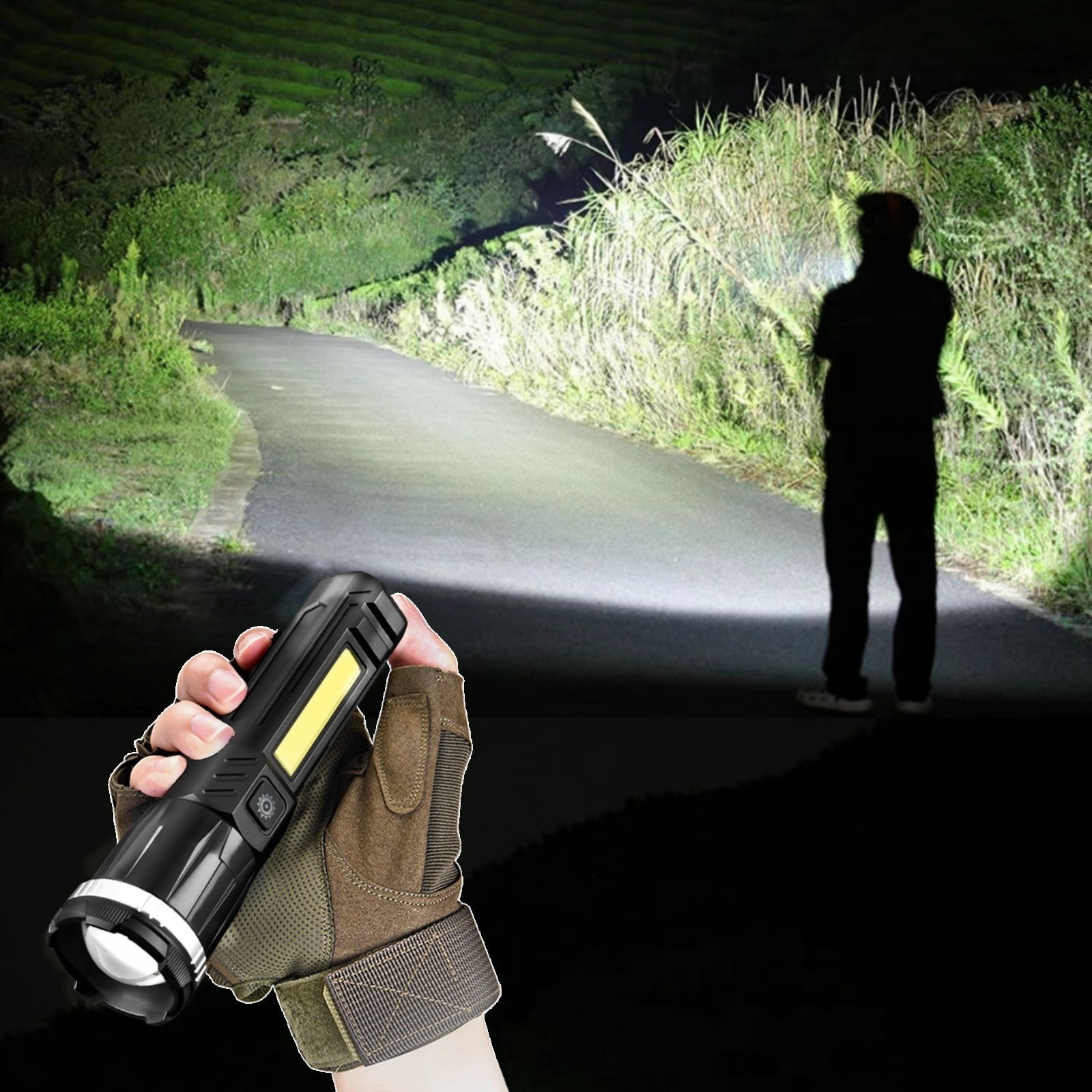 Final Clearance, COB Side Light Flashlight Telescopic Zoom Strong Light ...