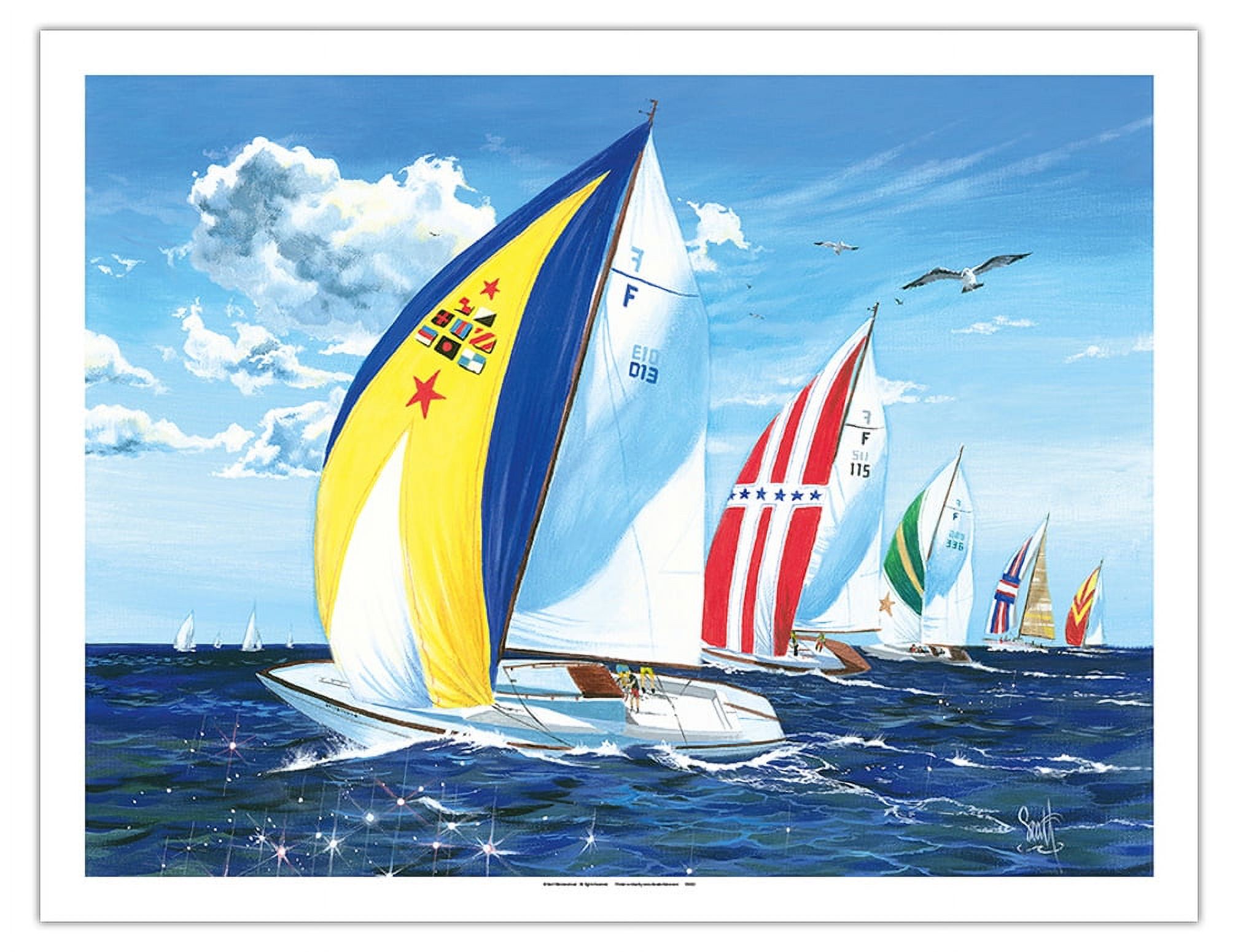 Final Dash - Sail Boats Racing - From an Original Color Painting by ...